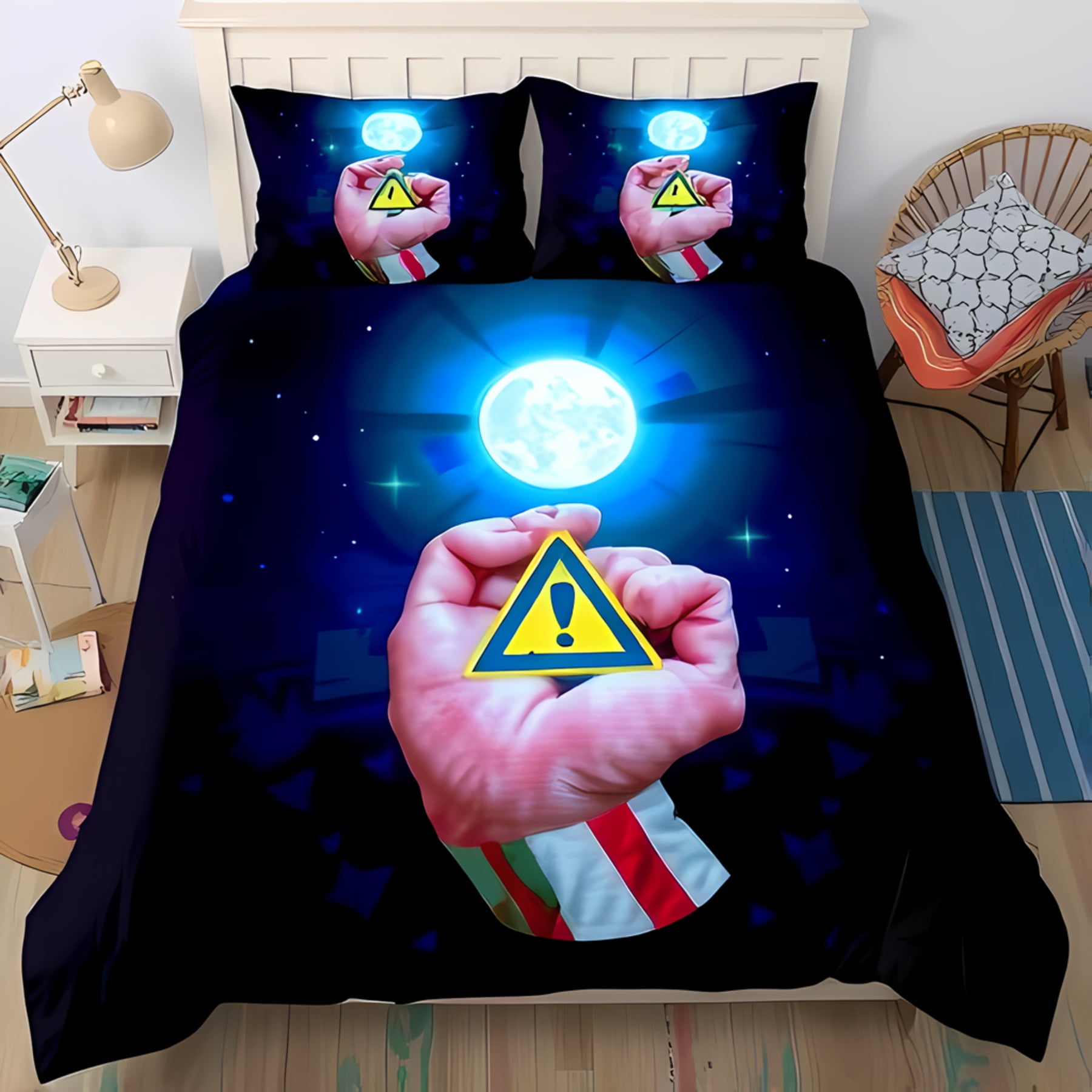 Futuristic 3-Piece Duvet Cover Set - Night Sky Design with Glowing Moon ...