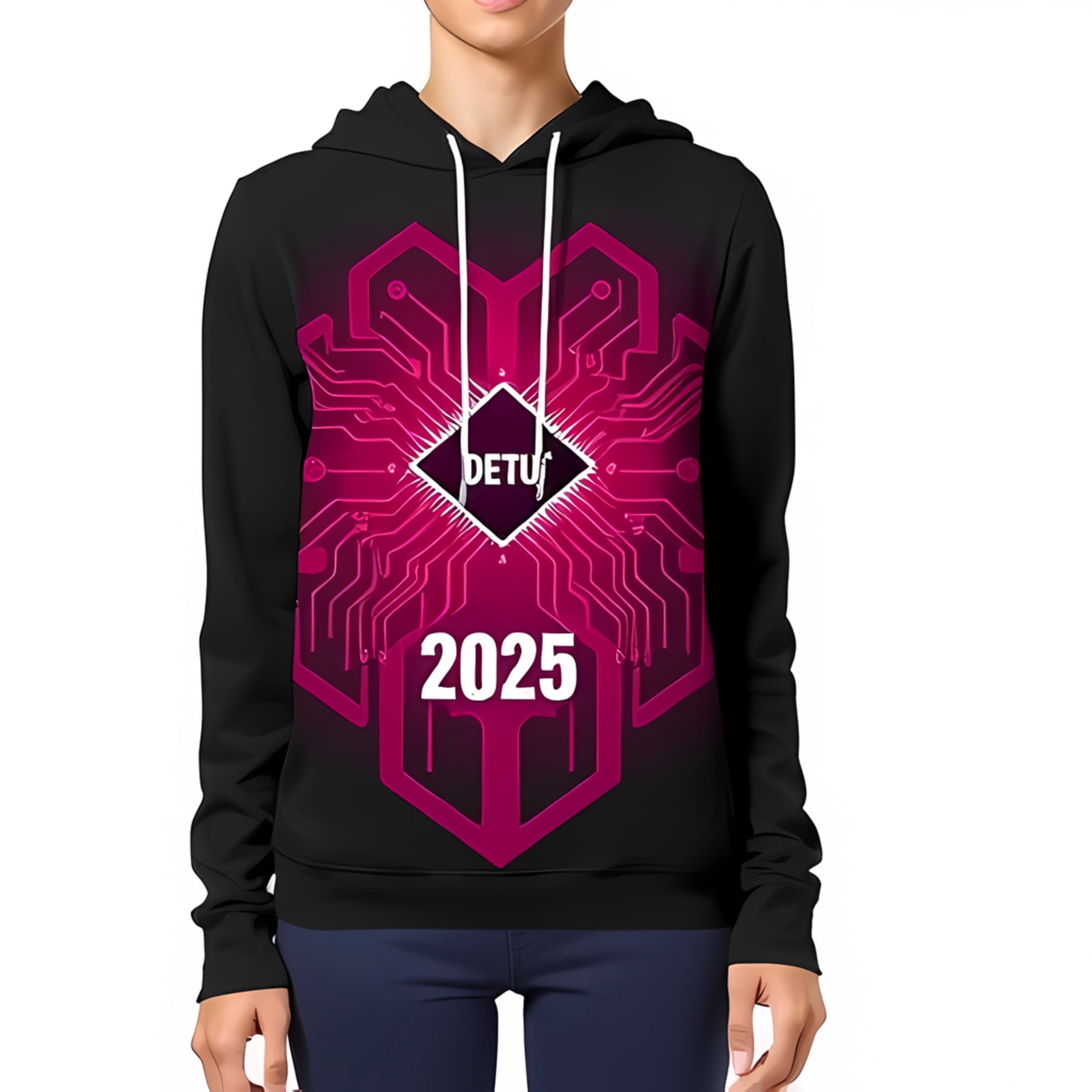 Futuristic 3D Black Hoodie with Board Design - 'DETUT 2025' Tech ...