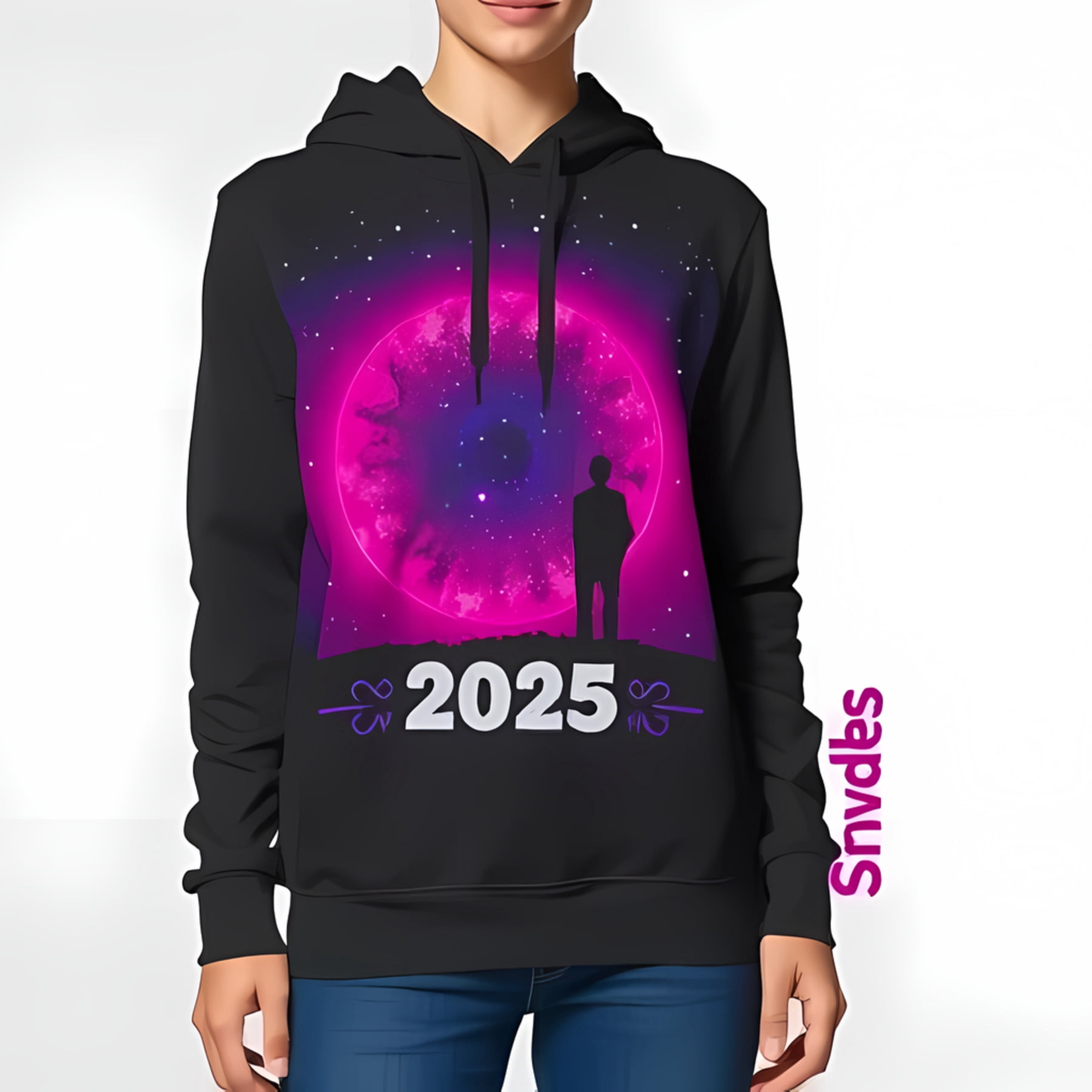 Futuristic 3D Eye Hoodie Black with Fuchsia & Purple Design Starry ...