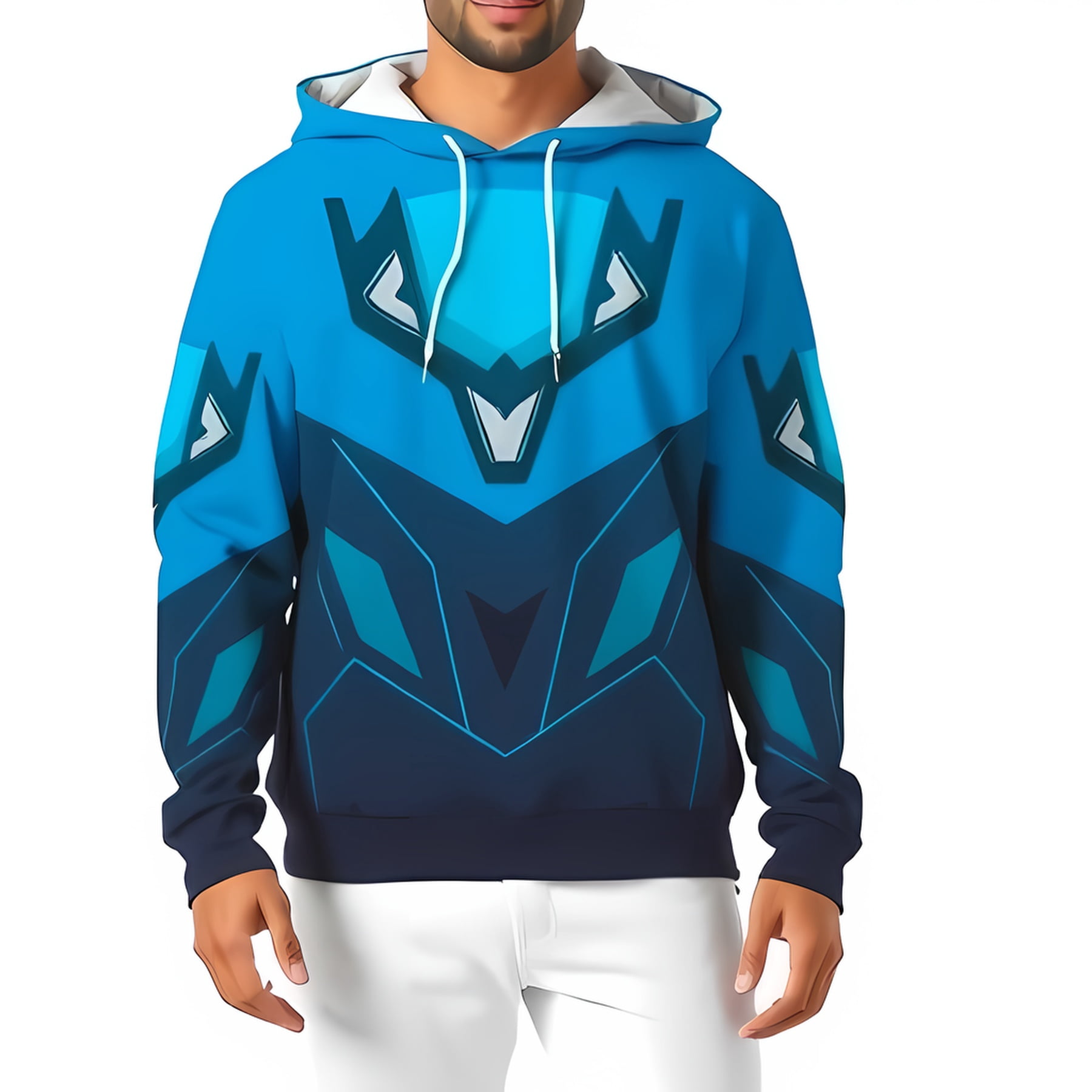 Futuristic 3D Graphic Hoodie - Vibrant Blue & Navy Relaxed Fit ...