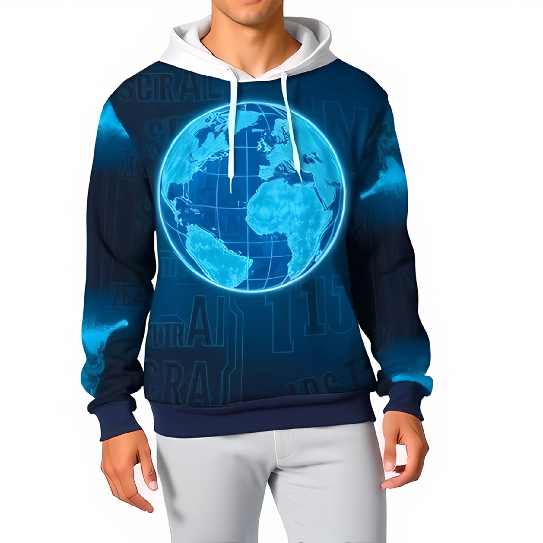 Futuristic 3D Hoodie with Glowing Blue Globe & Digital Design - SCRAI ...