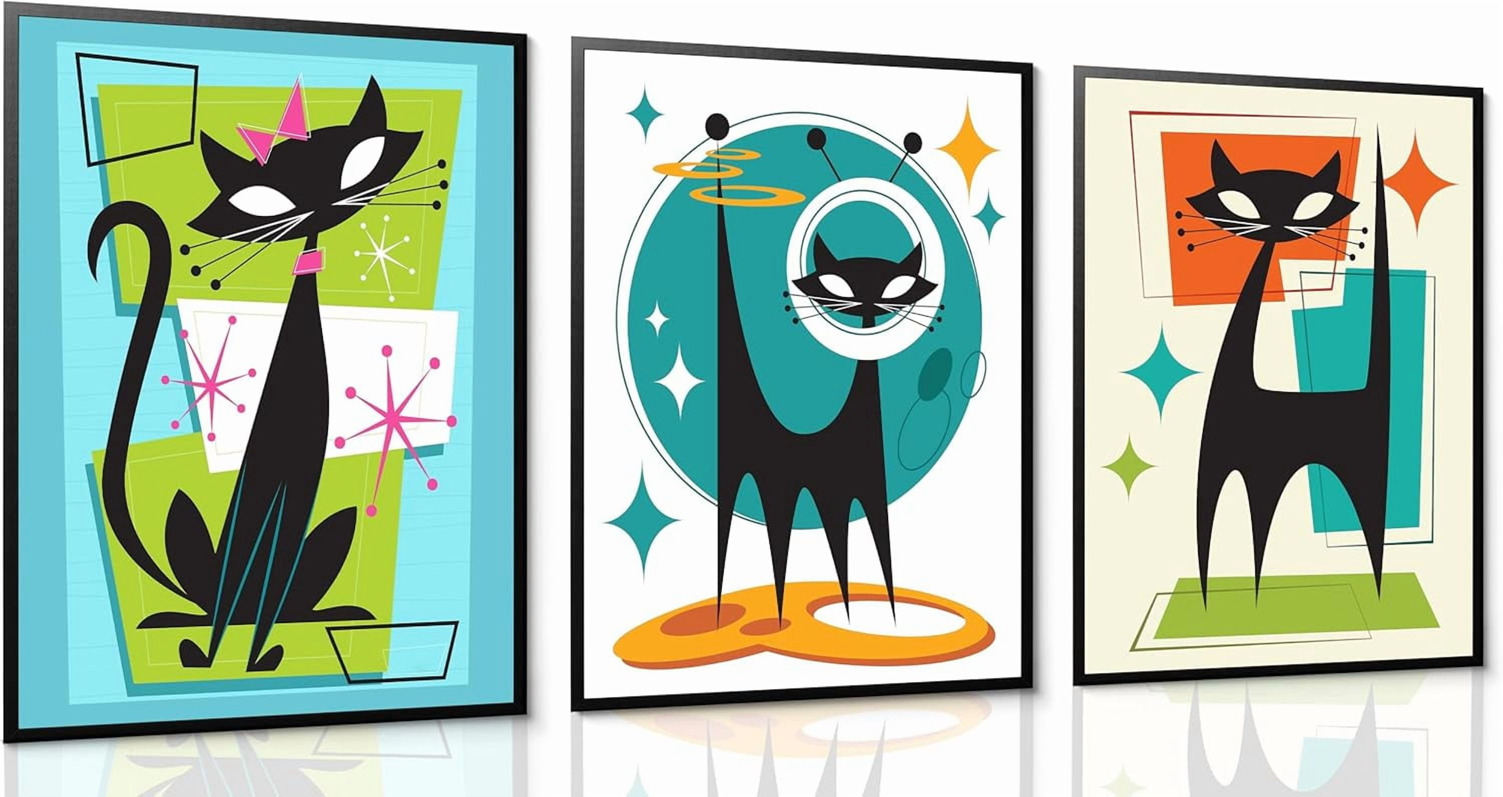 Futuristic Atomic Cats Wall Art Canvas Set Modern Tech Inspired Posters ...