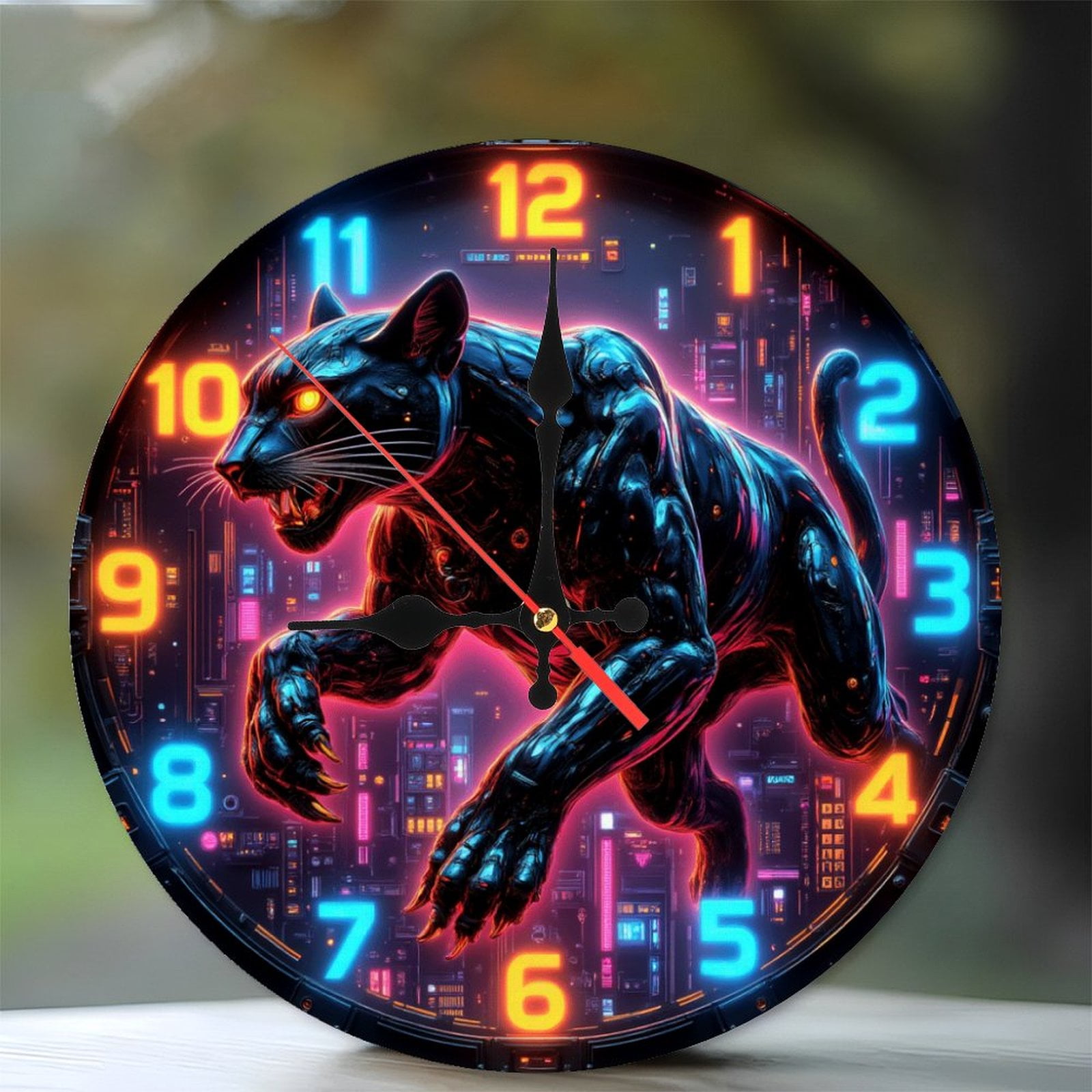 Futuristic Black Panther 10-Inch Silent Wooden Wall Clock, Battery ...