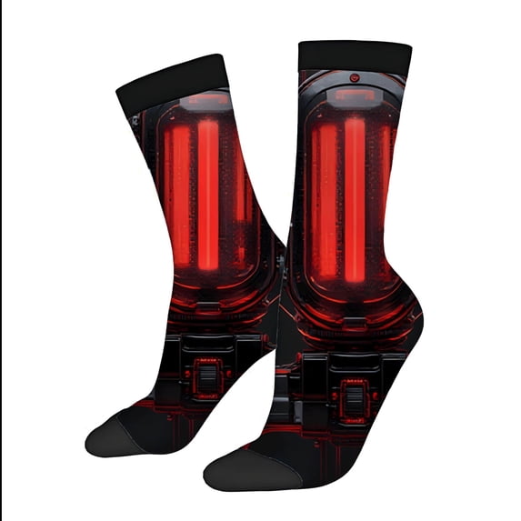 Futuristic Black & Red Circuitry Socks - 2 Pairs of Unisex Trendy Mixed ...