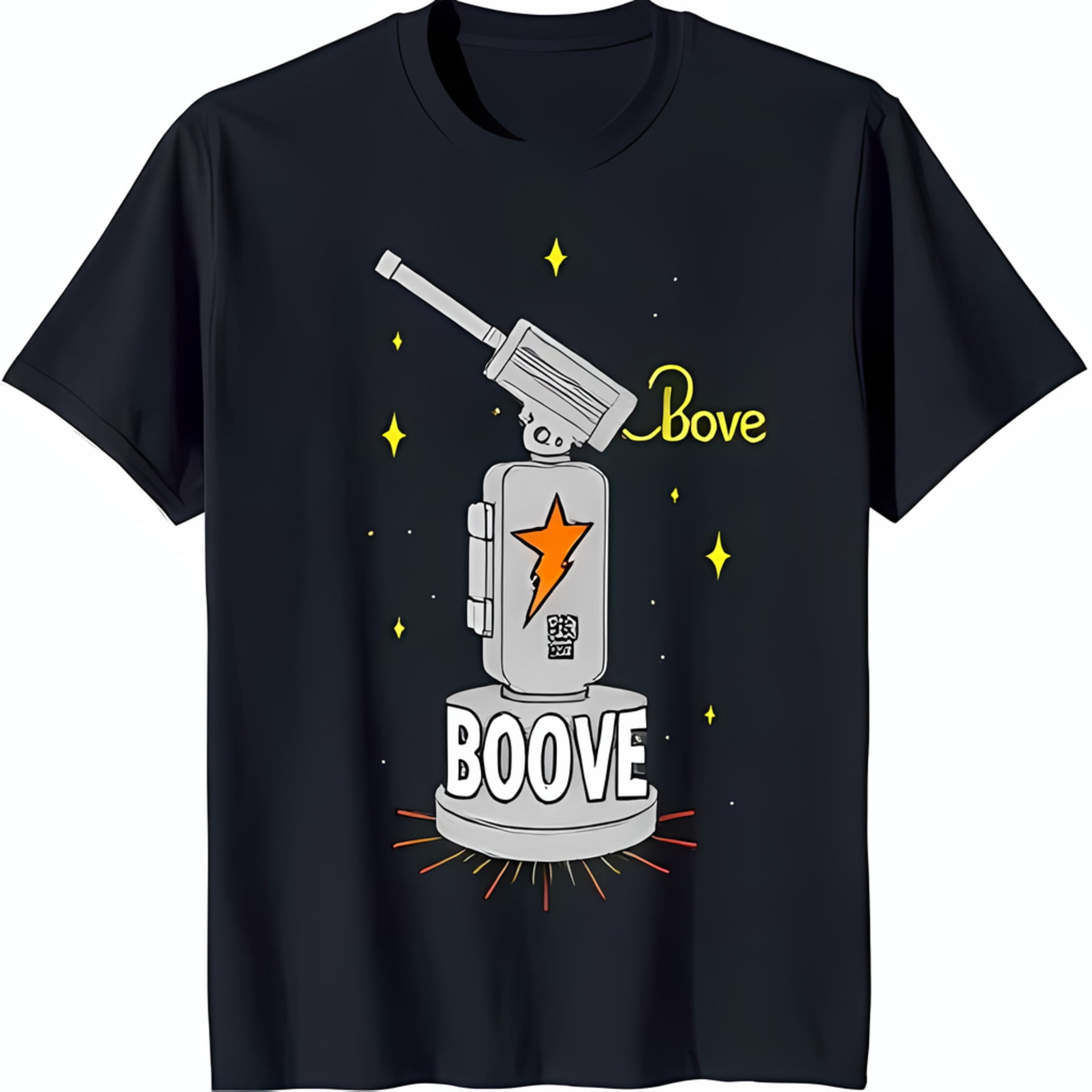 Futuristic Black T-Shirt with Tower Design Star & Light Ray Unique ...