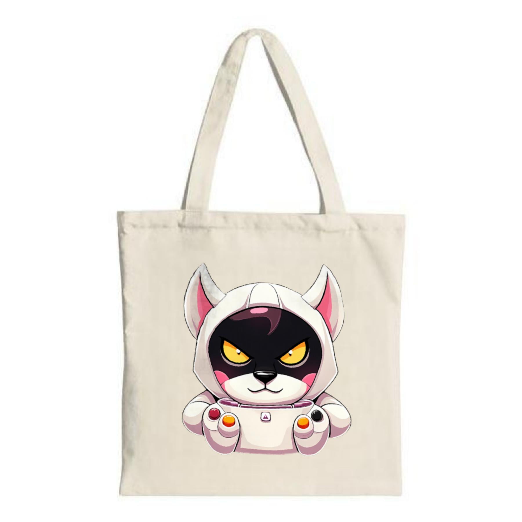 Futuristic Cat Tote Bag - Playful Cartoon Design with Expressive Eyes ...