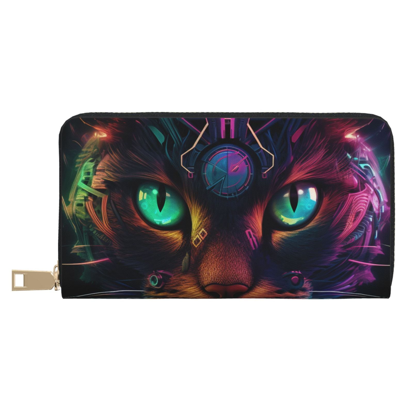Futuristic Cat Warrior Wallet Women, Leather Bifold Multi Card Wallet ...
