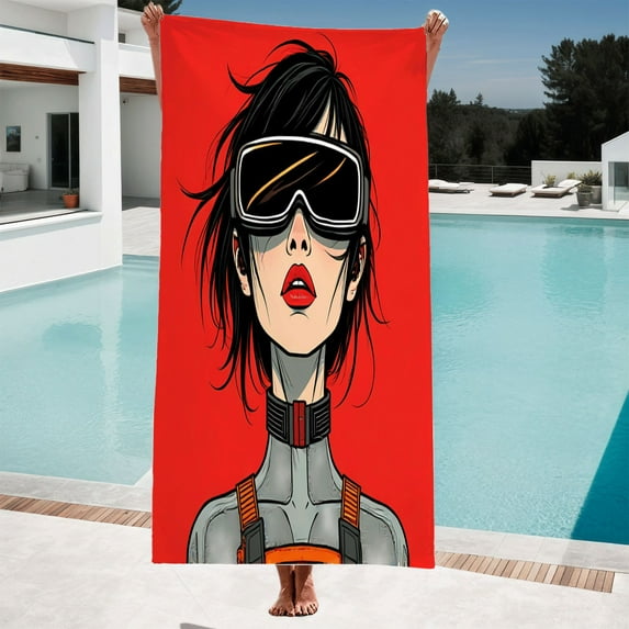 Futuristic Character Design Beach Towel - Stylish Short Hair ...