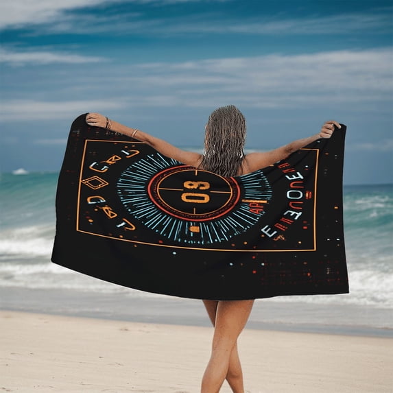 Futuristic Circular Design Towel - Bold Orange ' 03 ' with Blue Radial ...