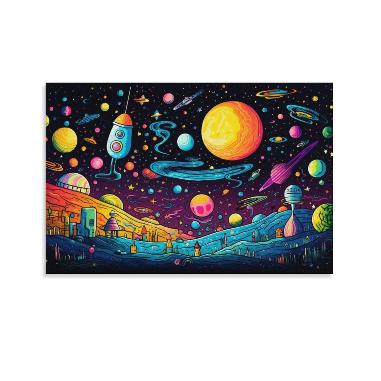 Futuristic Colorful Portrayal Of A Space Scene With Planets Spacecraft ...