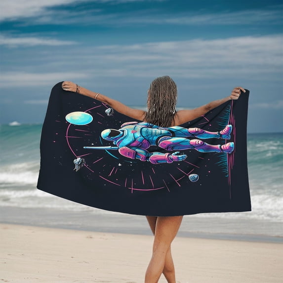 Futuristic Cosmic Design Bath Towel - Vibrant Blue & Pink Pattern ...