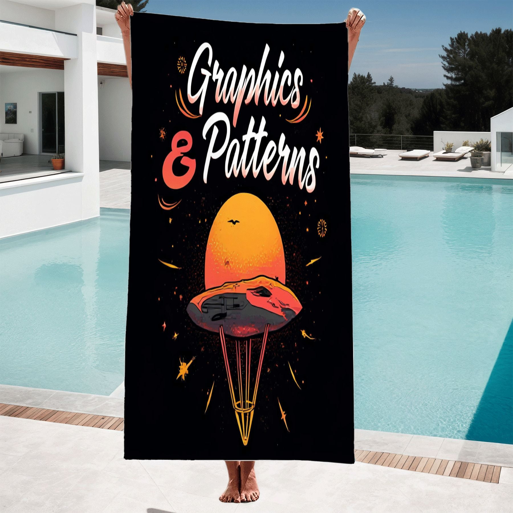 Futuristic Cosmic Pattern Beach Towel - Vibrant Orange Sun Abstract ...
