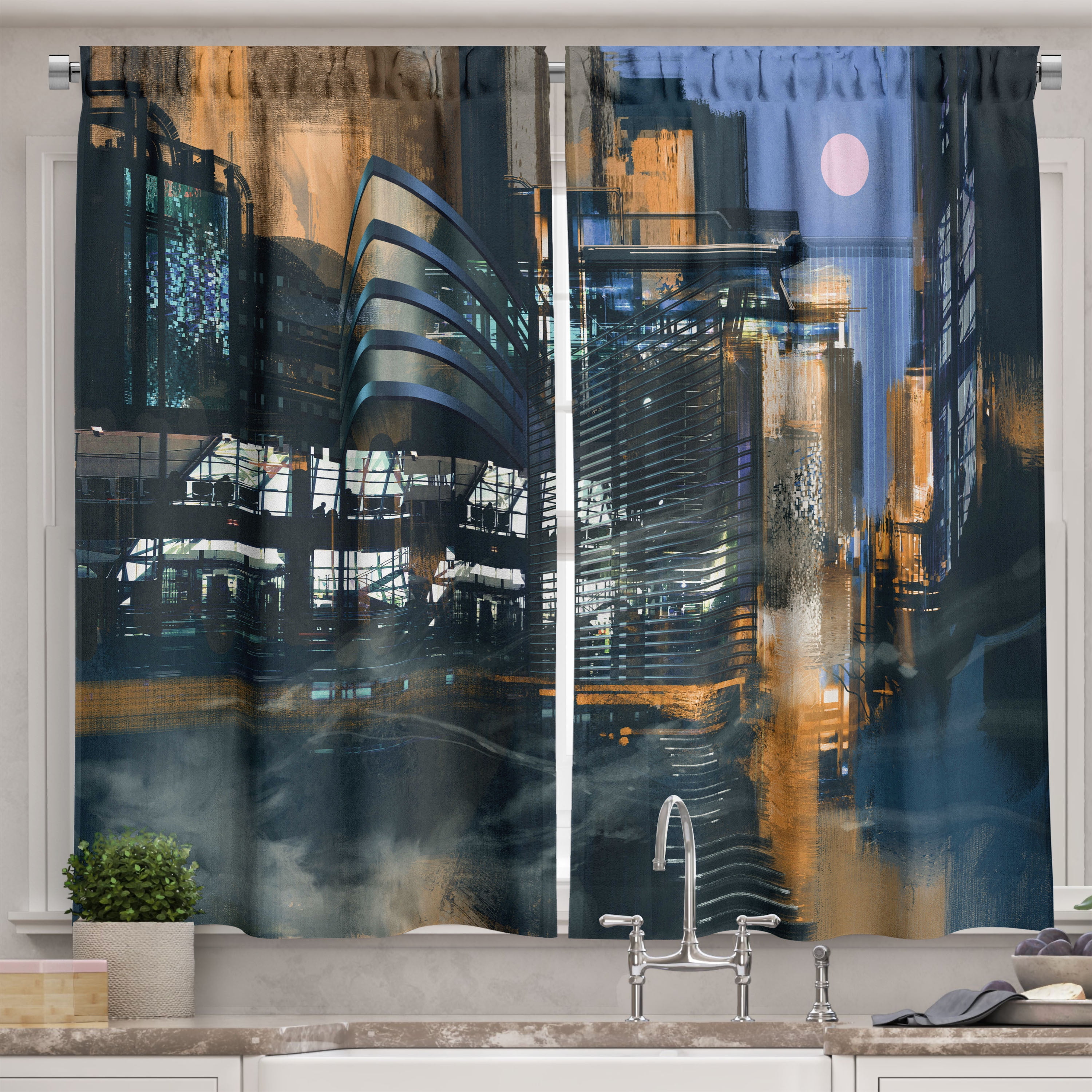 Futuristic Curtains 2 Panels Set, Digital Paint Science Fiction ...