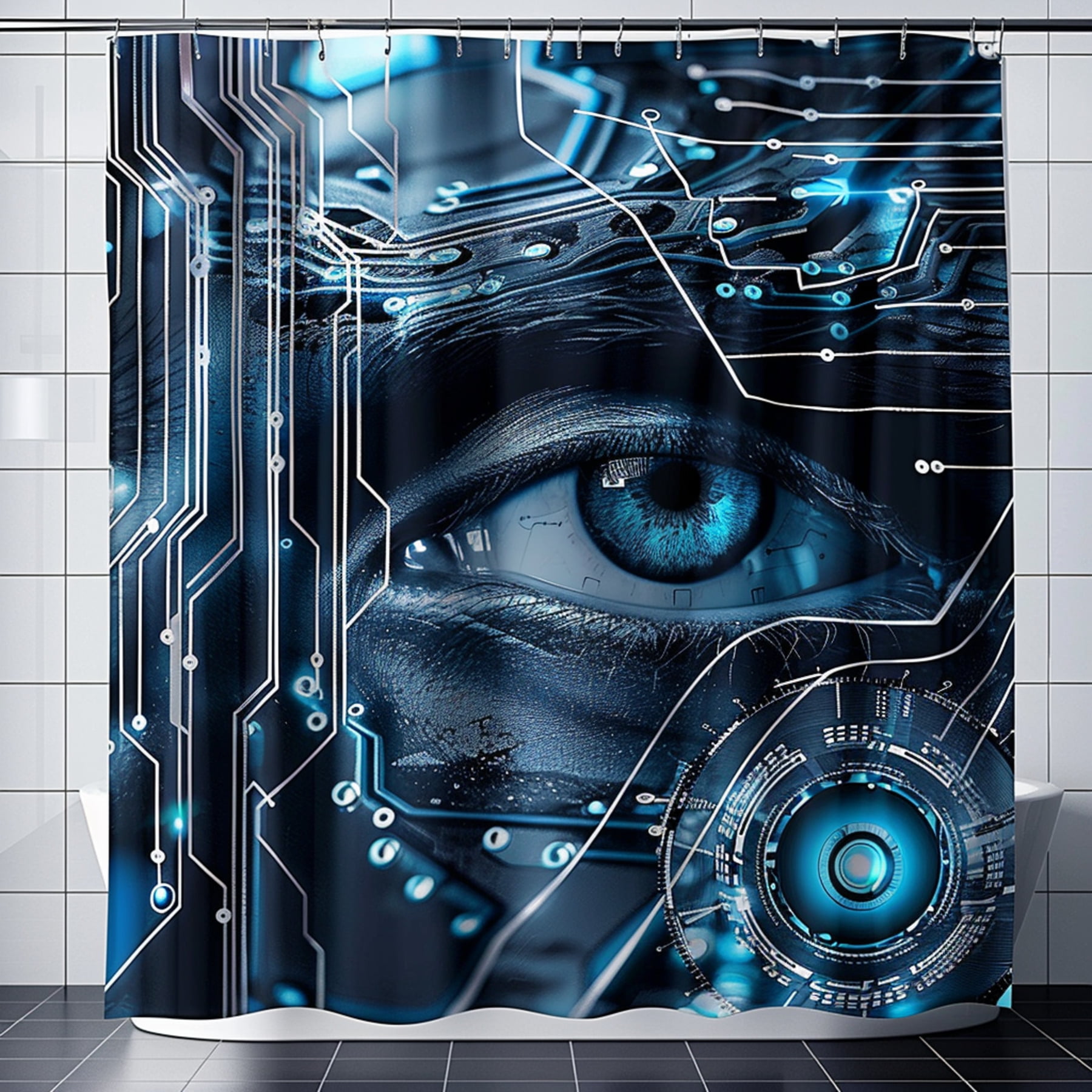 Futuristic Cyber Eye with Circuit Board Background and Blue Lighting ...