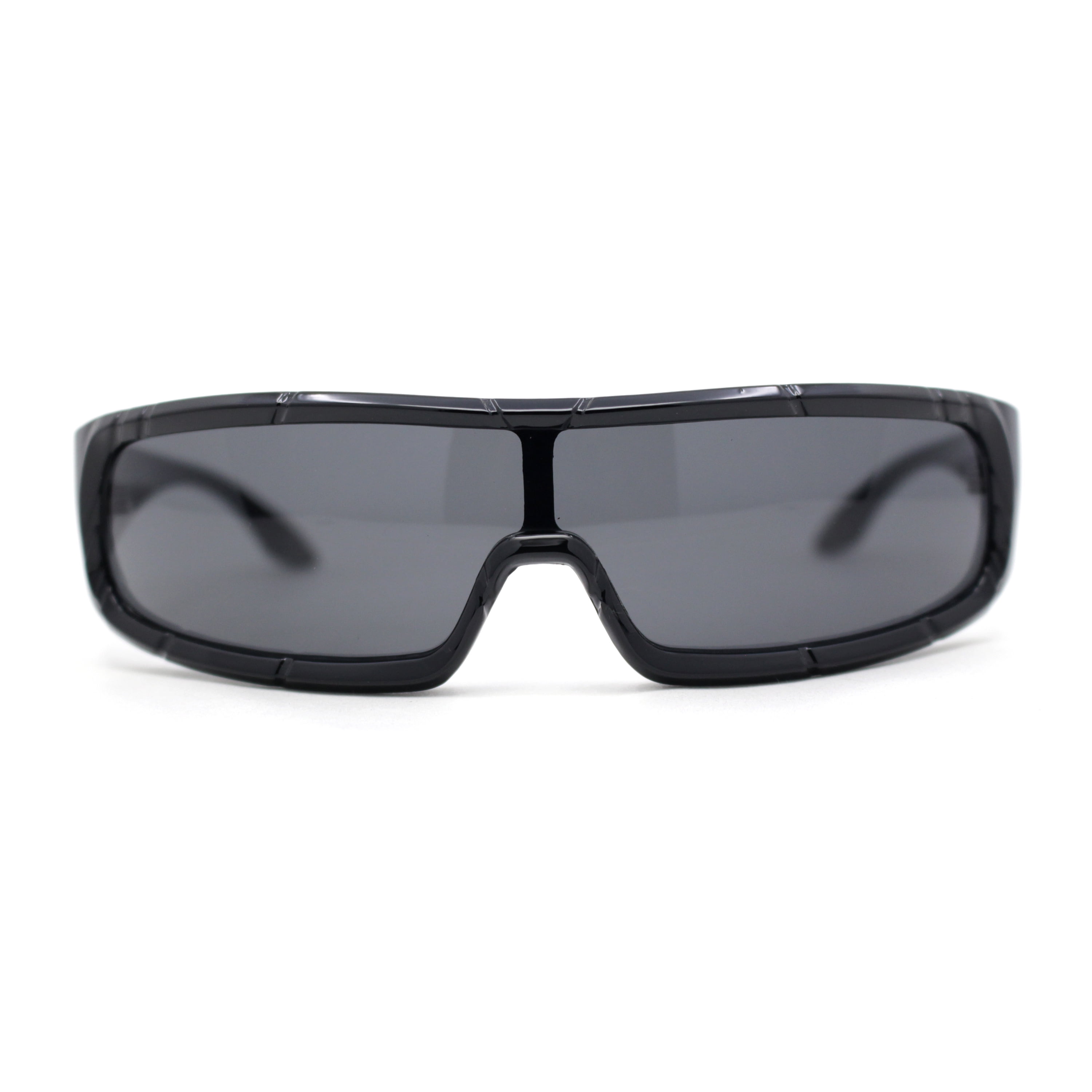 Futuristic Cyber Narrow Rectangle Shield Plastic Sunglasses All Black ...