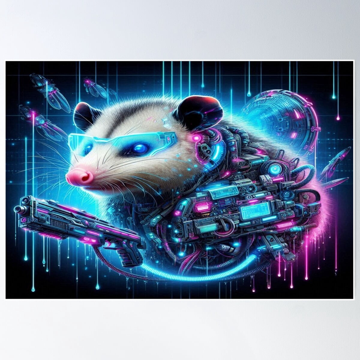 Futuristic Cyberpunk Possum Â€“ Neon Cybernetic Anatomy Poster Wall Art ...