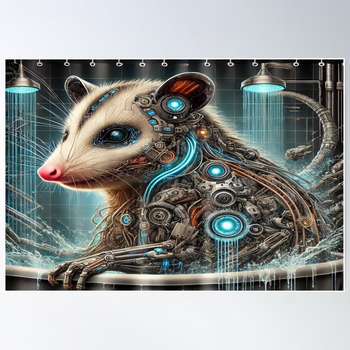 Futuristic Cyberpunk Shower Possum Â€“ Neon Blue Cybernetic Anatomy ...