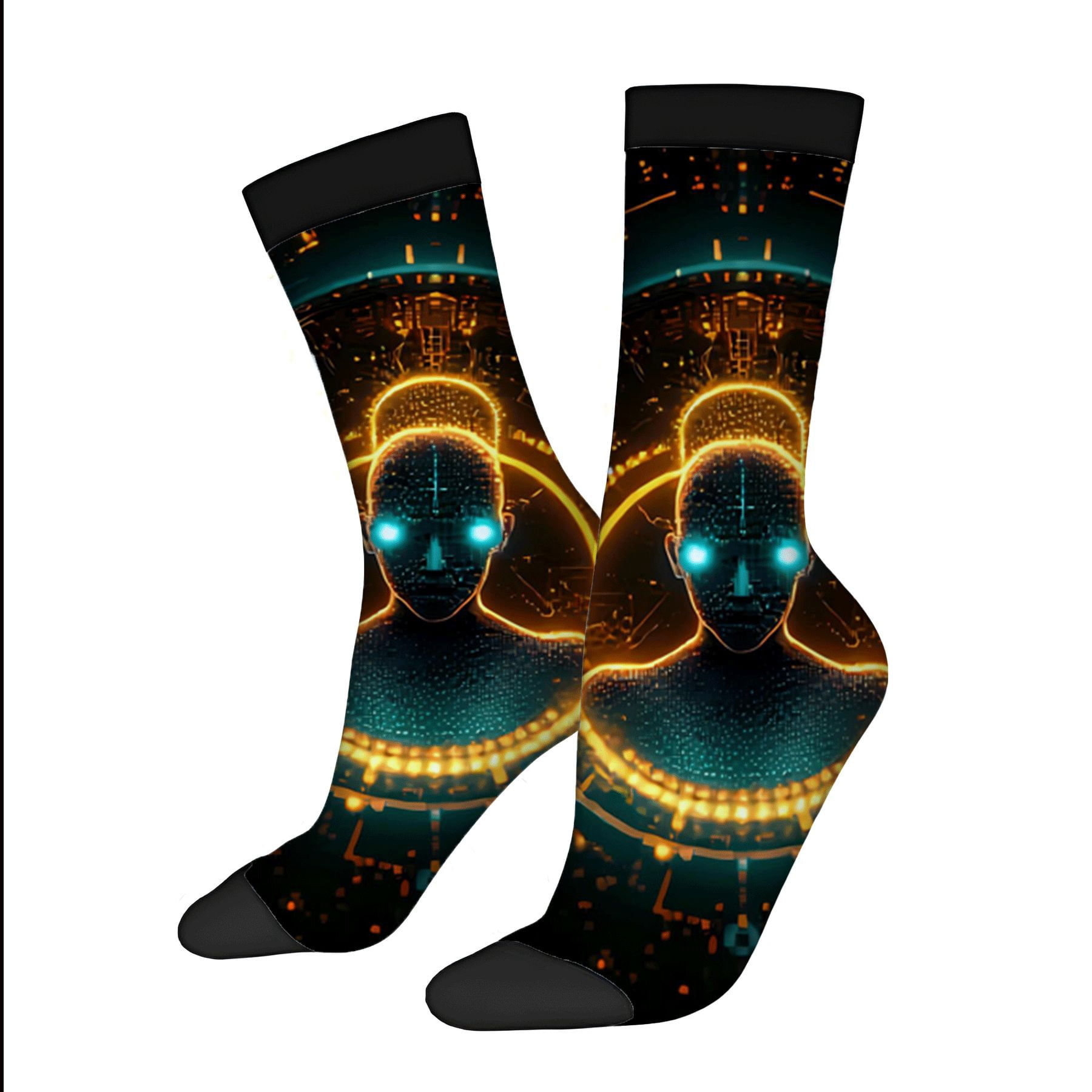 Futuristic Cyberpunk Socks - 2 Pairs of Unisex Trendy Socks with ...