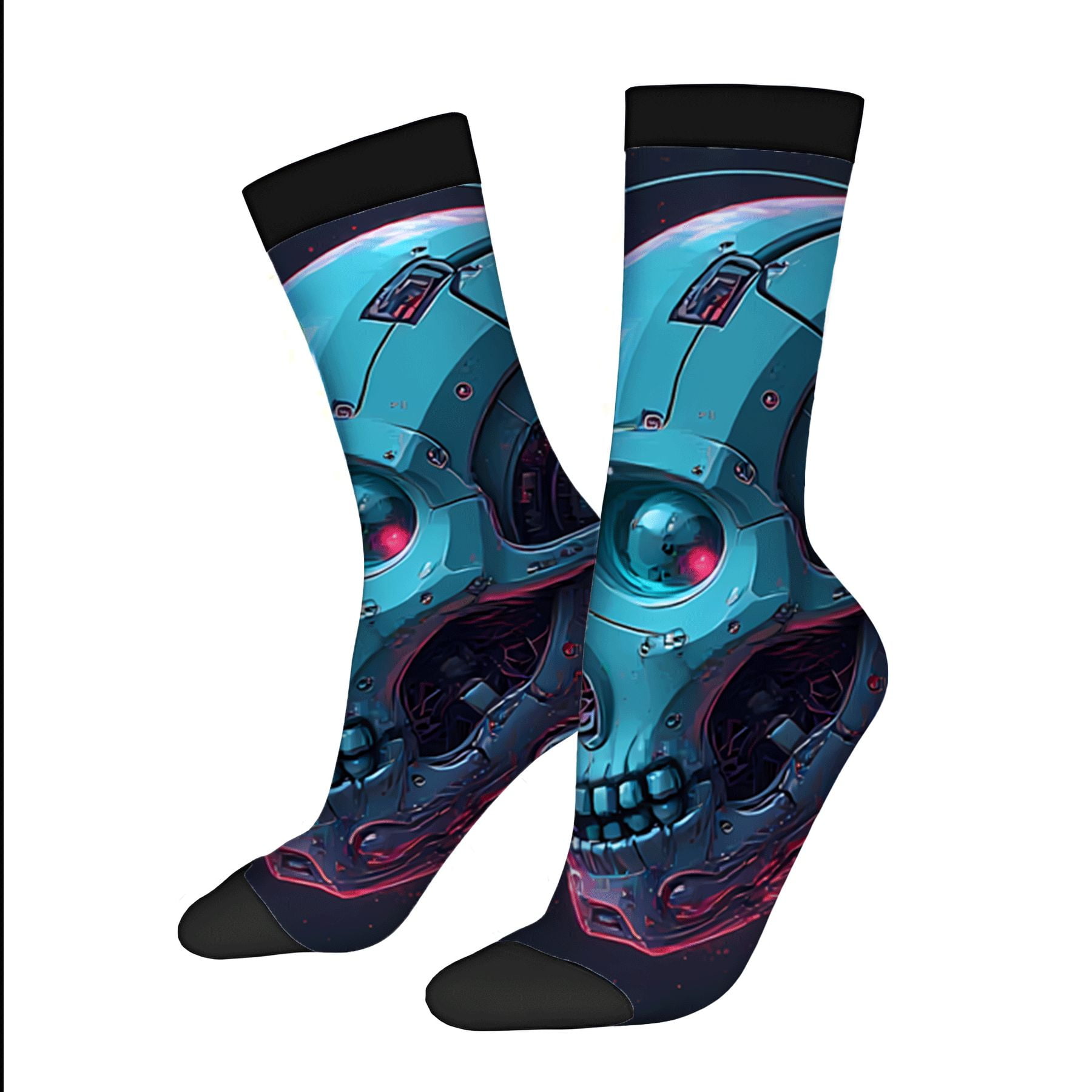 Futuristic Cyberpunk Socks 2 Pairs with Robotic Skull Design Glowing ...