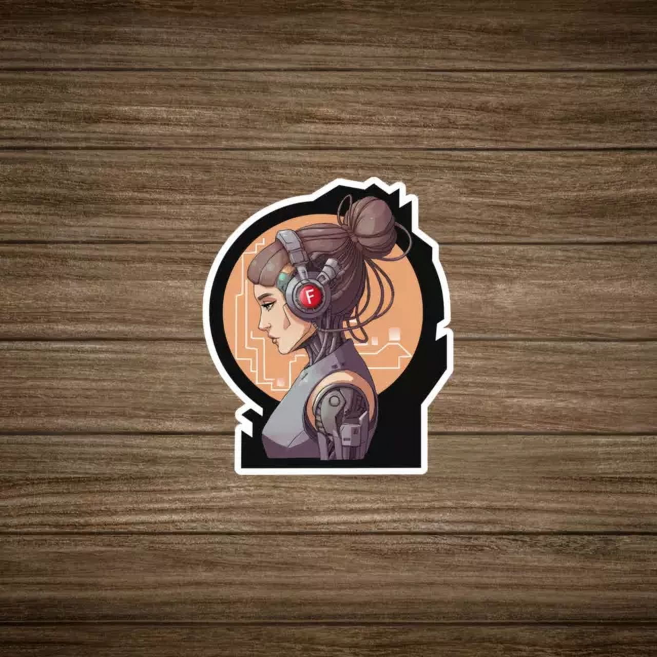 Futuristic Cyborg Girl Sticker - Sci-Fi Robot Woman Illustration ...