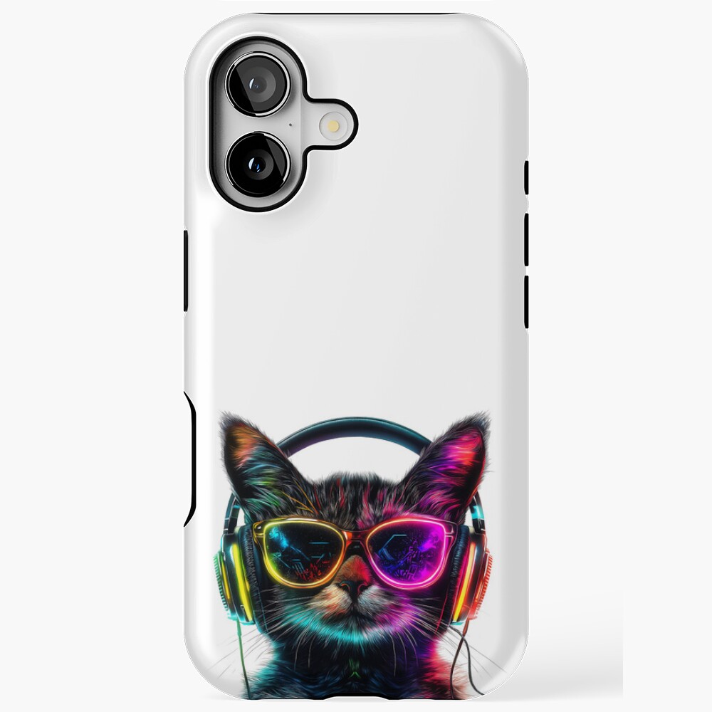 Futuristic DJ Cat with Headphones Sci-Fi Music Art Phone Case 17 16 15 ...