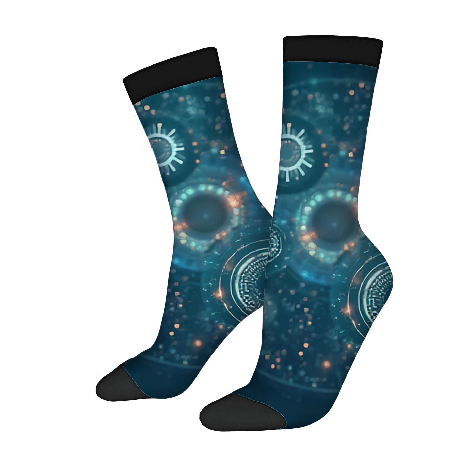 Futuristic Design Socks - 2 Pairs of Unisex Trendy Socks with Dark Blue ...