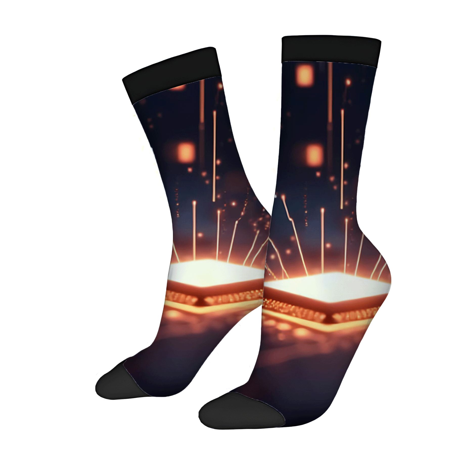 Futuristic Design Socks - 2 Pairs of Unisex Trendy Socks with Glowing ...