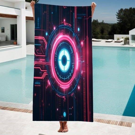 Futuristic Digital Pattern Beach Towel - High - Tech Aesthetic with ...
