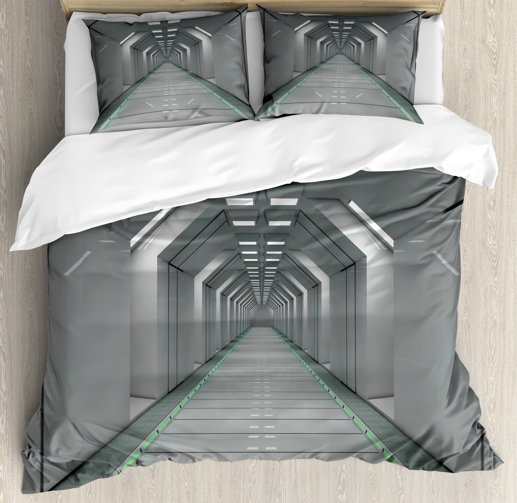Futuristic Duvet Cover Set, Sci-Fi Corridor Inside Space Station Ship ...