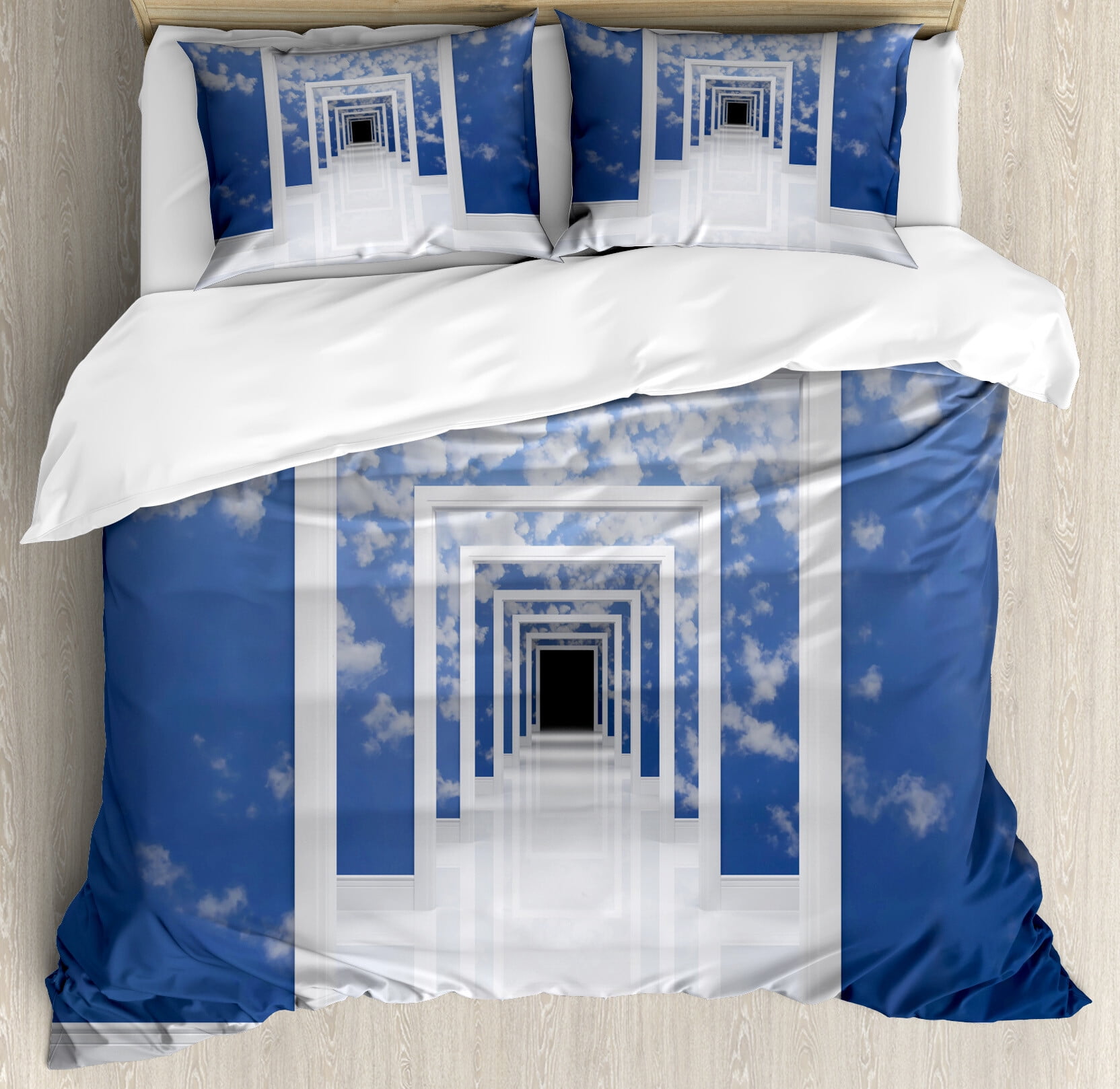 Futuristic Duvet Cover Set, Sky Clouds Picture on Walls of Doorless ...