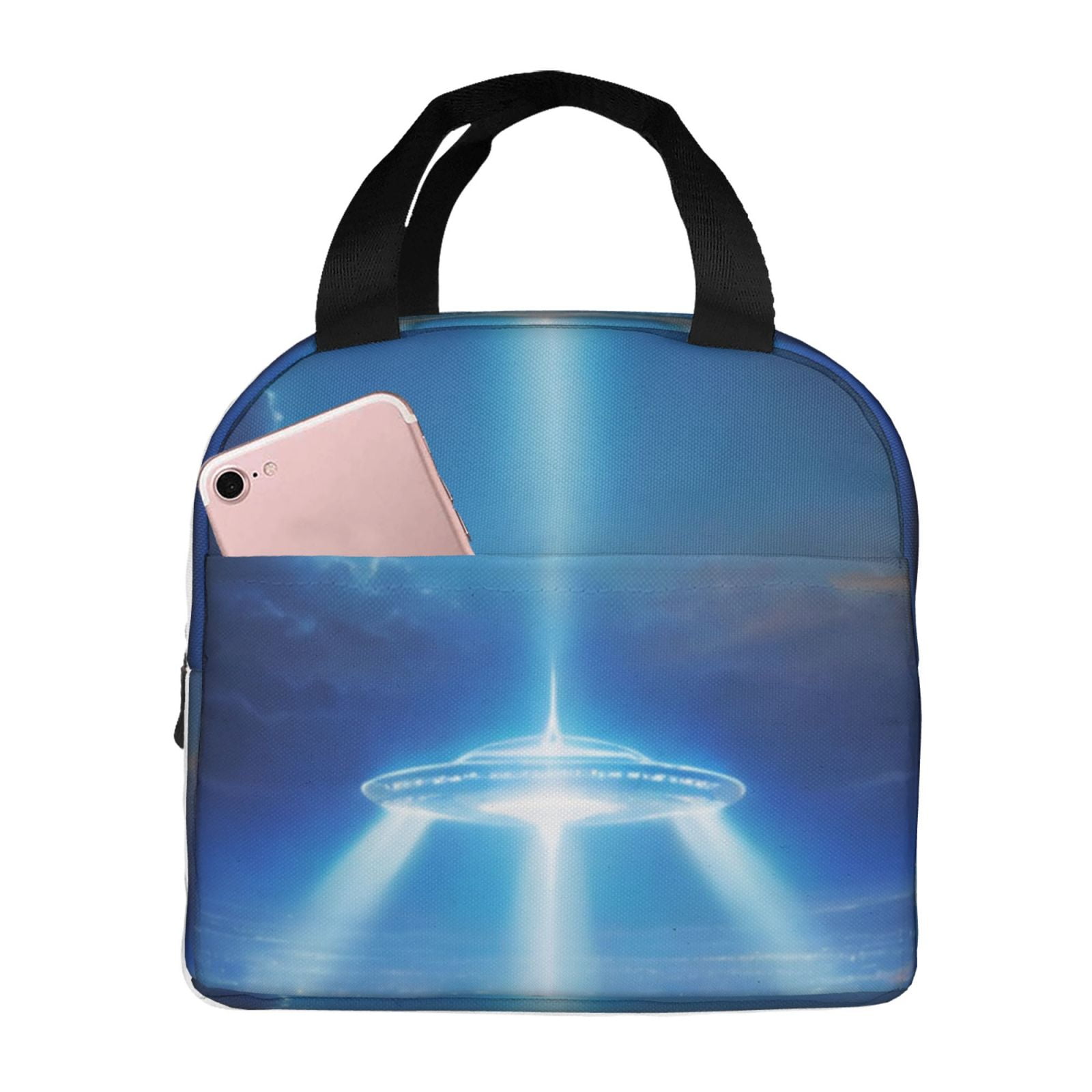 Futuristic Encounter: UFO Emitting Blue Beam print Tote Lunch Bag ...