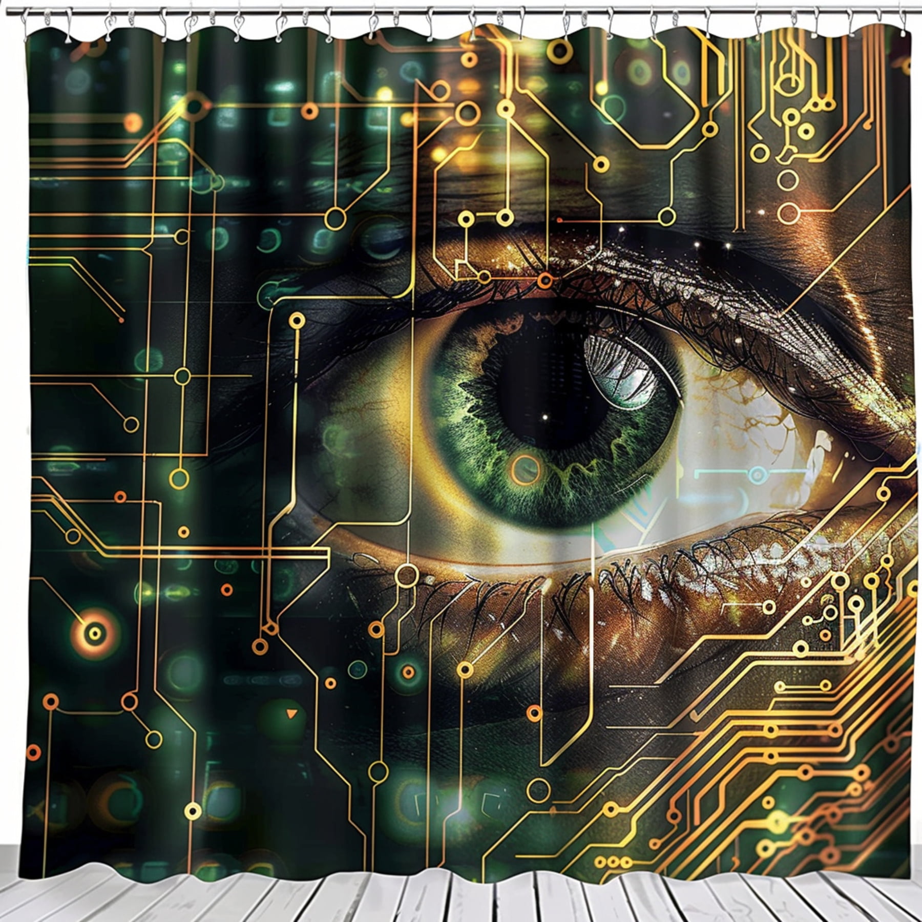 Futuristic Eye and Circuit Board Shower Curtain Hyper Realistic Design ...