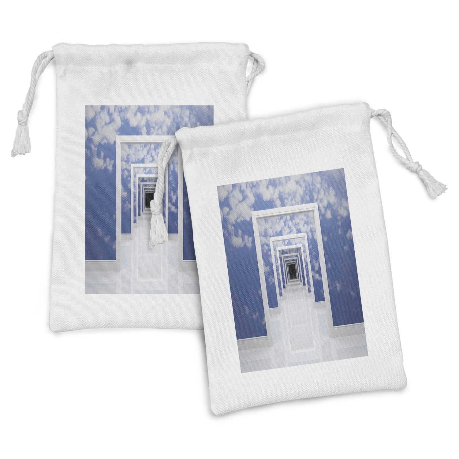Futuristic Fabric Pouch Set of 2, Sky Clouds Picture on Walls of ...