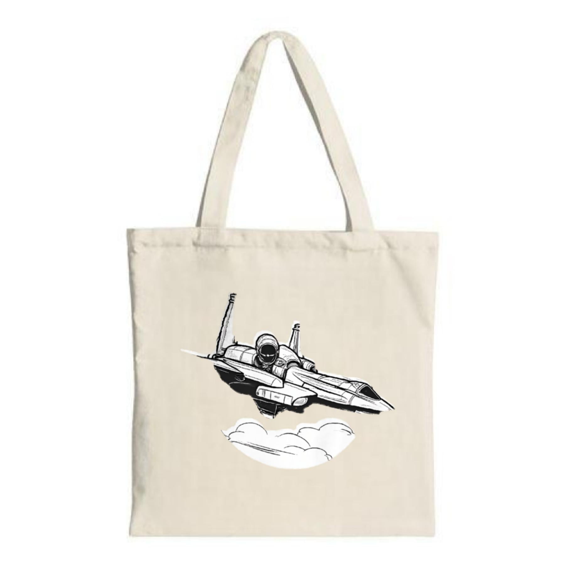 Futuristic Fighter Jet Tote Bag - Sleek Black & White Design with ...