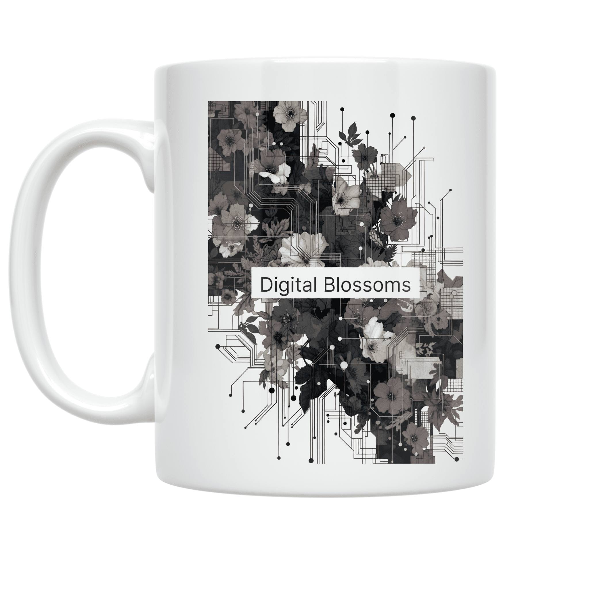 Futuristic Floral Circuitry Art - Nature & Tech Enthusiasts - 11 oz ...