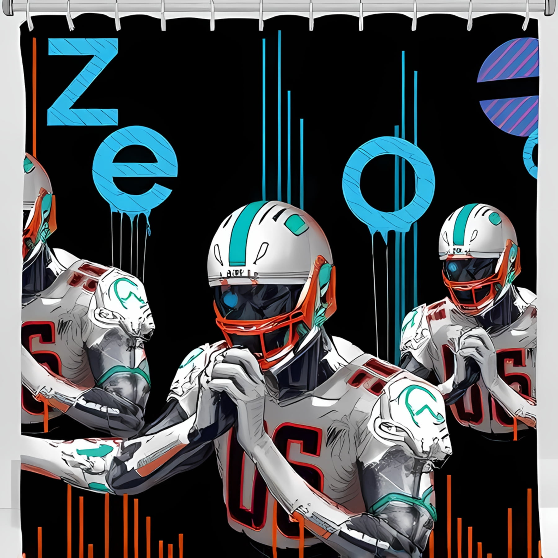 Futuristic Football Players Shower Curtain - High-Tech Design with ...