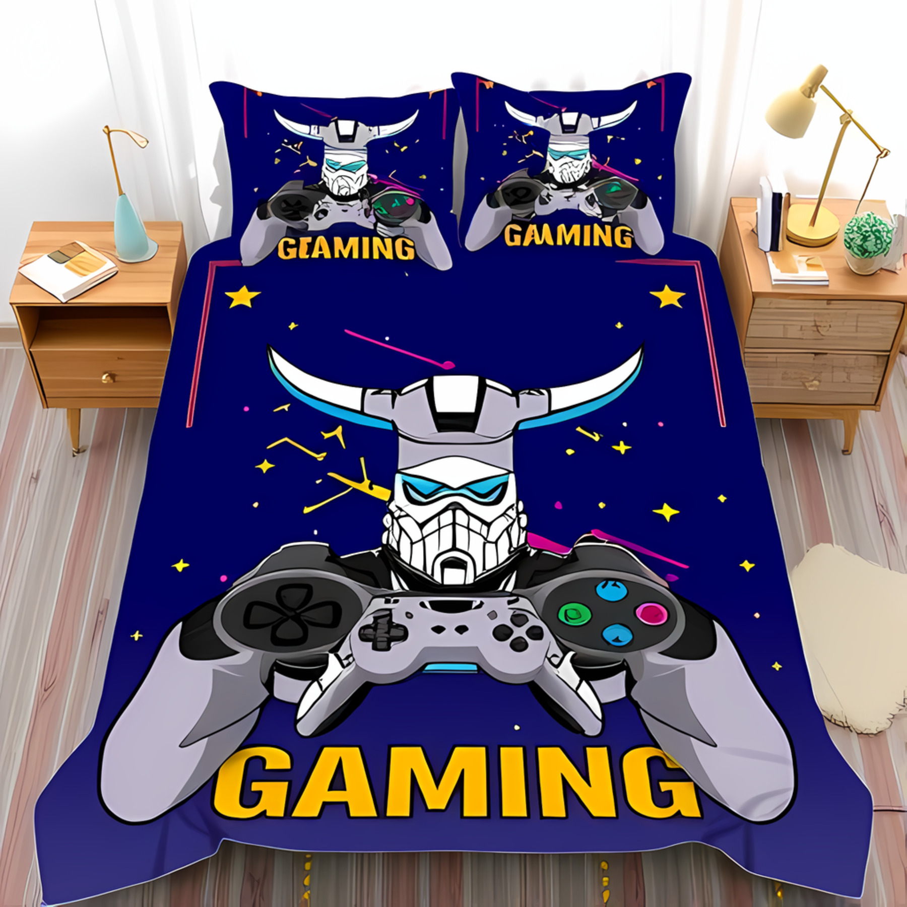 Futuristic Gaming 3-Piece Duvet Cover Set - Vibrant & Controllers ...