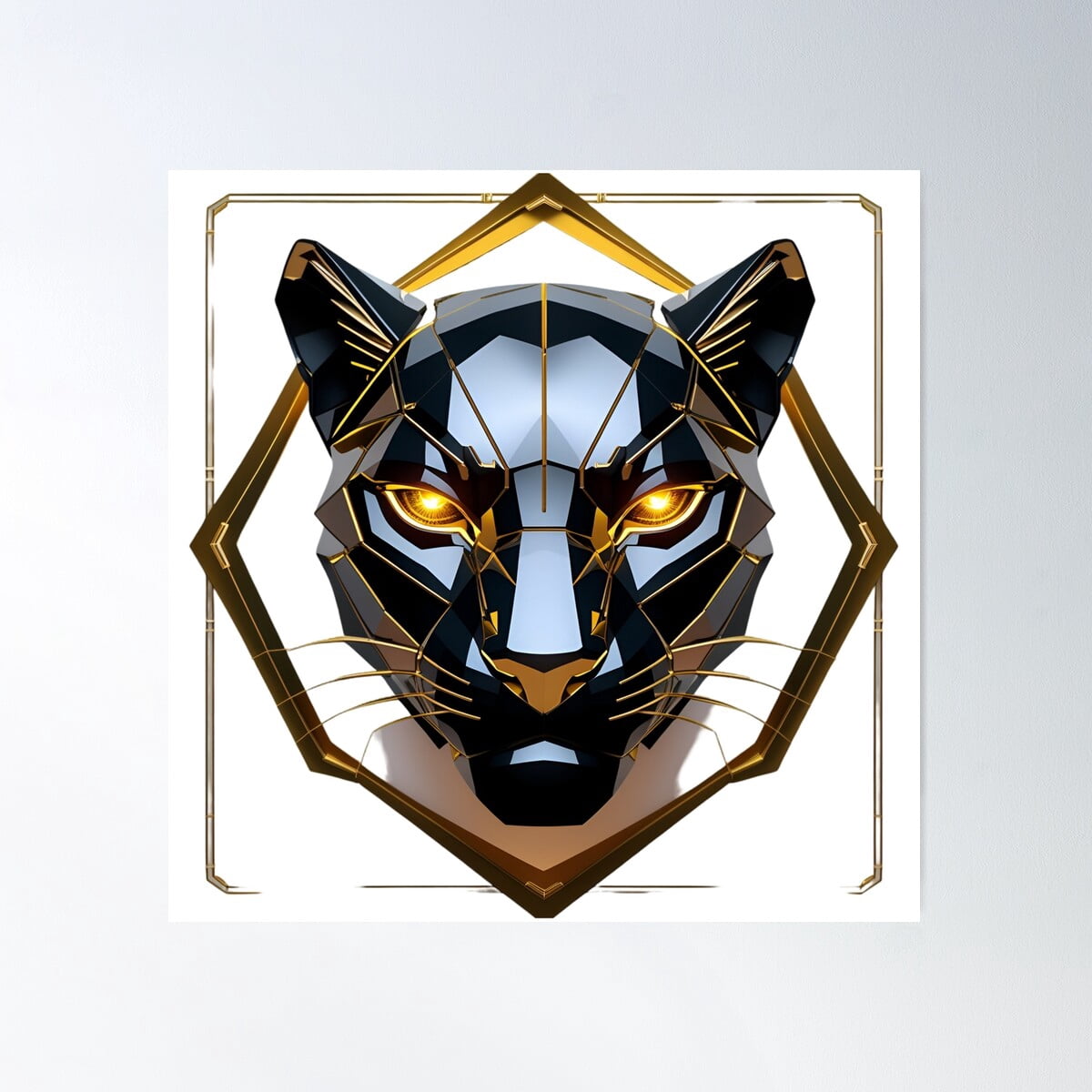 Futuristic Geometric Panther Head - Gold And Black Cybernetic Design ...