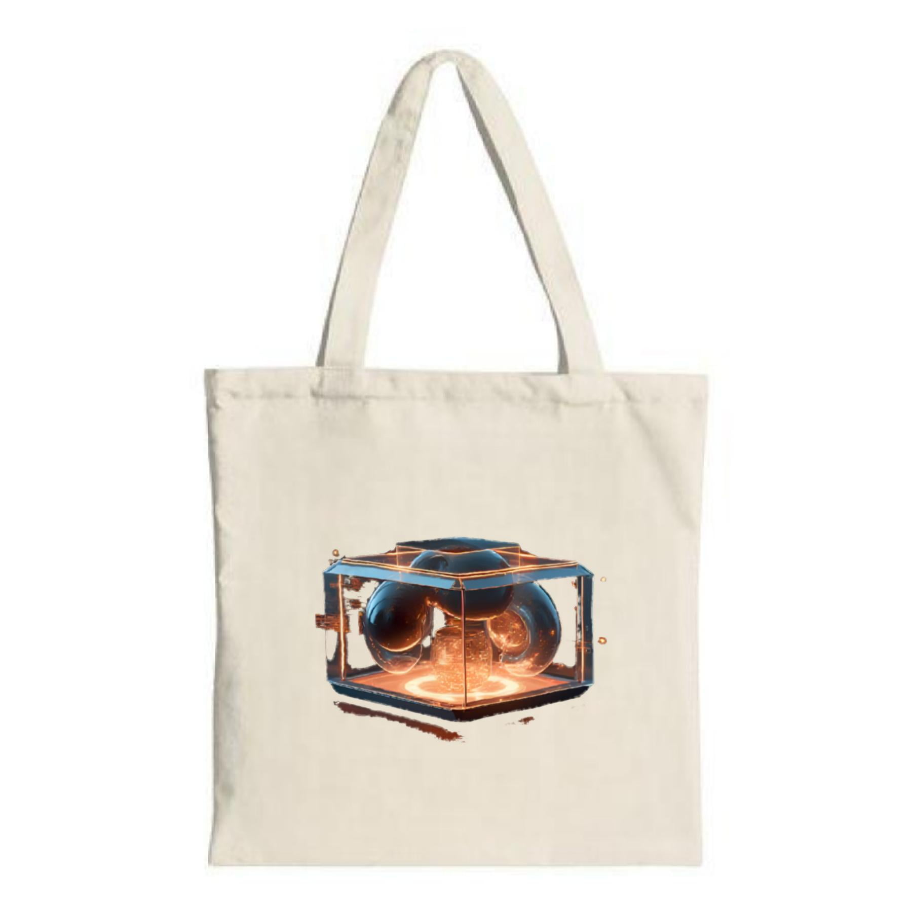 Futuristic Glowing Cube Tote Bag - Orange Outline Warm Light Spherical ...