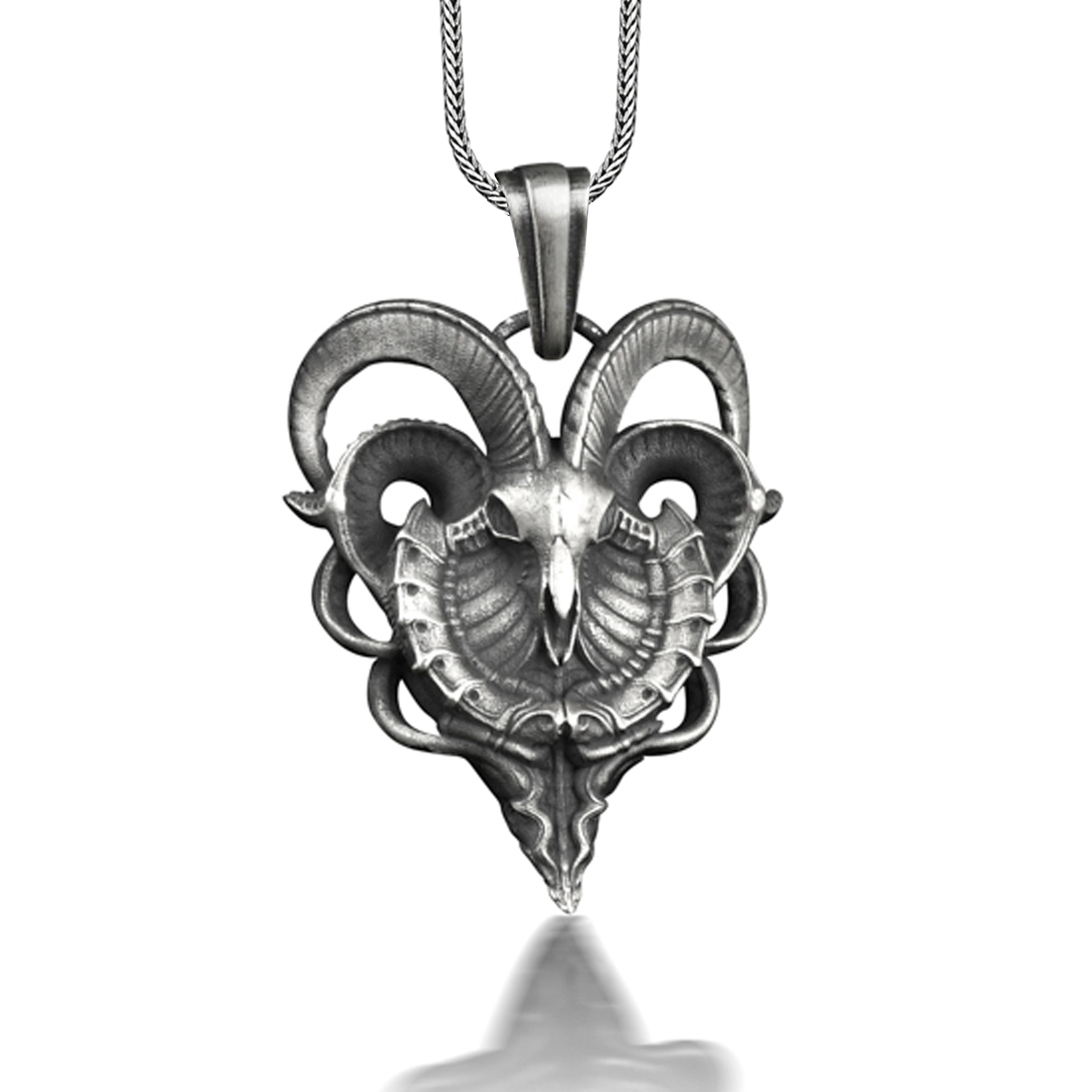 Futuristic Goat Necklace in Silver, Cyberpunk Animal Skull Necklace For ...