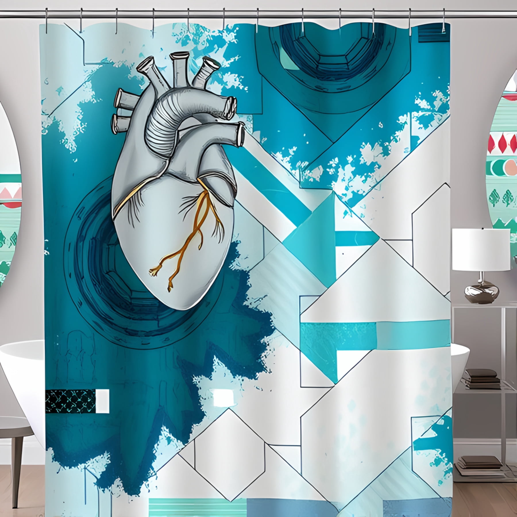 Futuristic Heart Shower Curtain - Detailed Anatomical Heart Design with ...