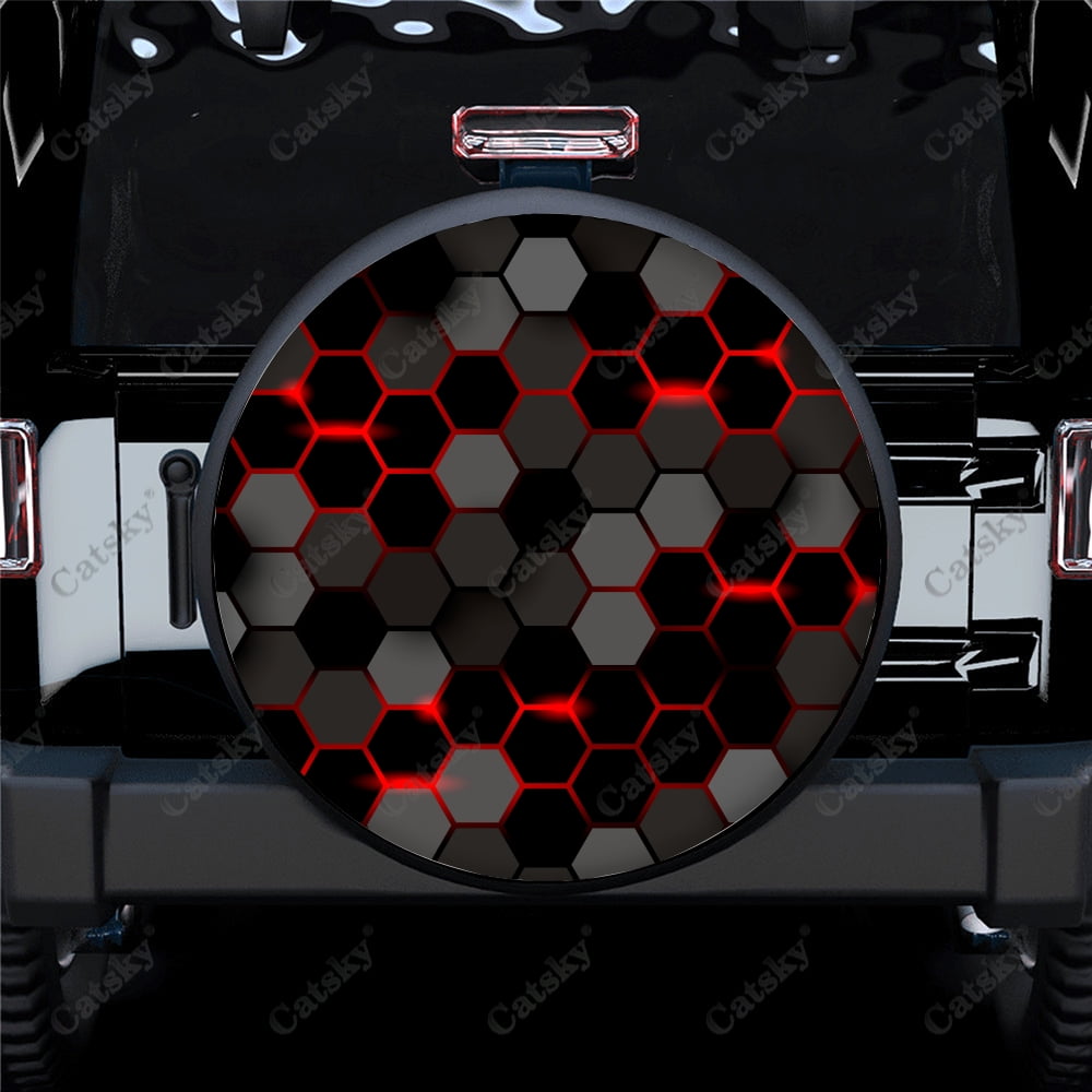 Futuristic Hexagon Pattern Polyester Universal Spare Wheel Tire Cover ...