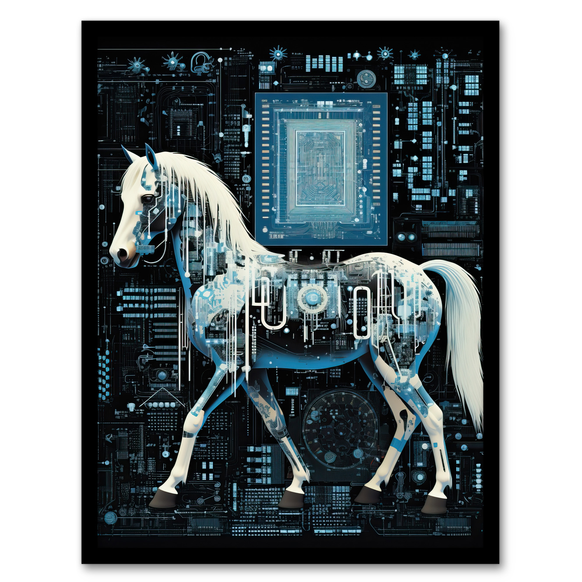 Futuristic Horse Robot Hybrid Secret Military Schematic Blueprint Complex Arcane Manuscript Gift ...