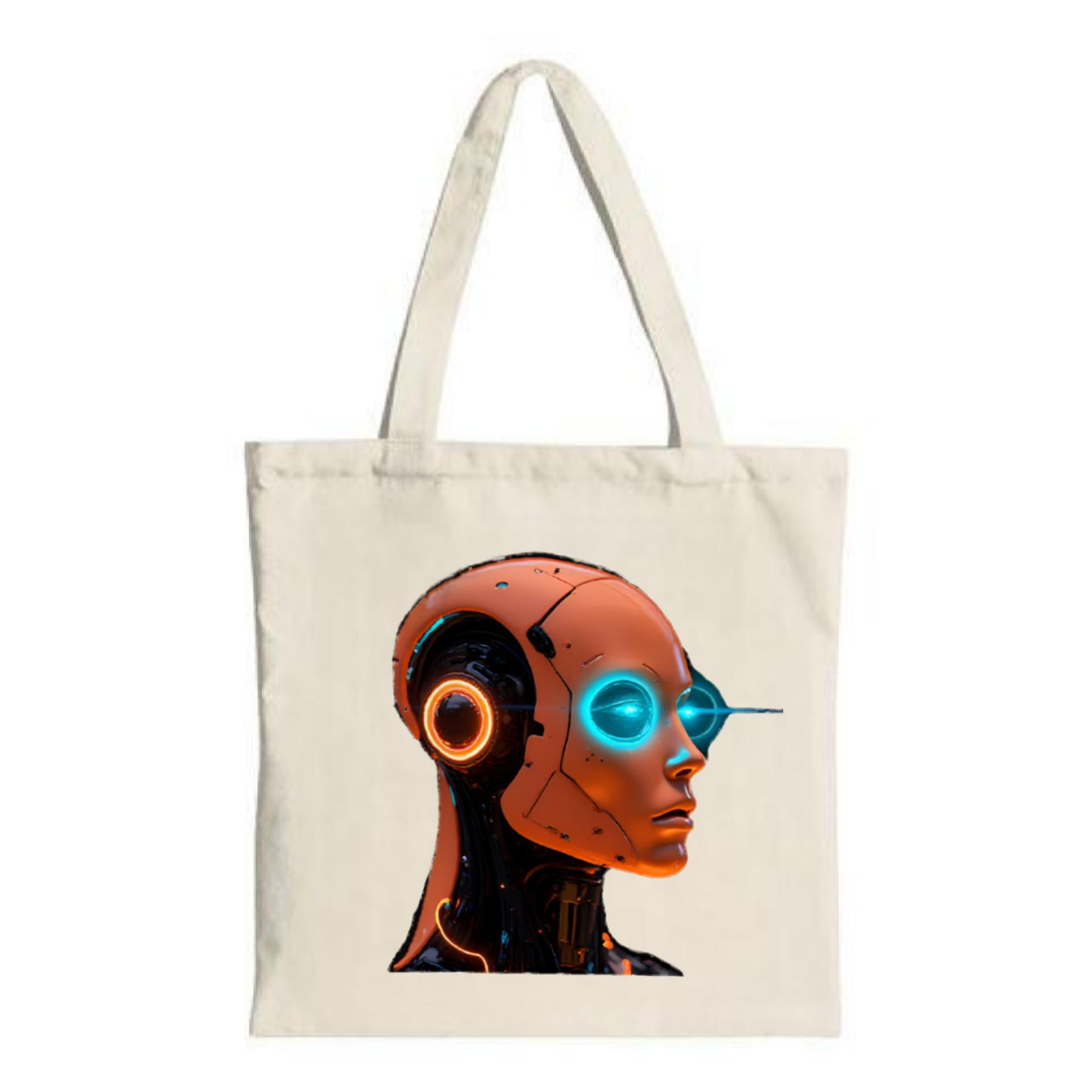 Futuristic Humanoid Robot Head Tote Bag - Sleek Design with Glowing ...