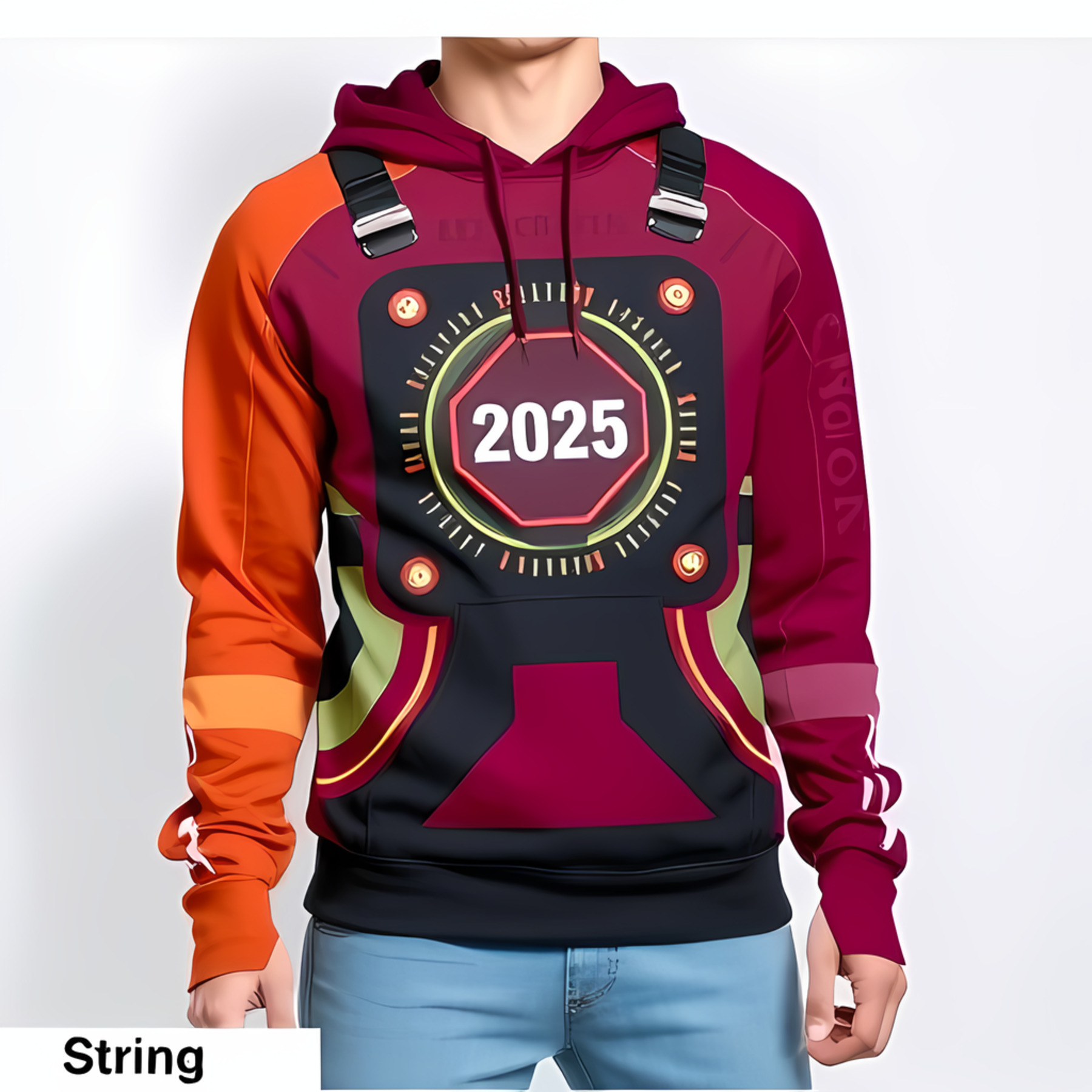 Futuristic Maroon 3D Hoodie with Dashboard Design & 2025 Stop Sign ...
