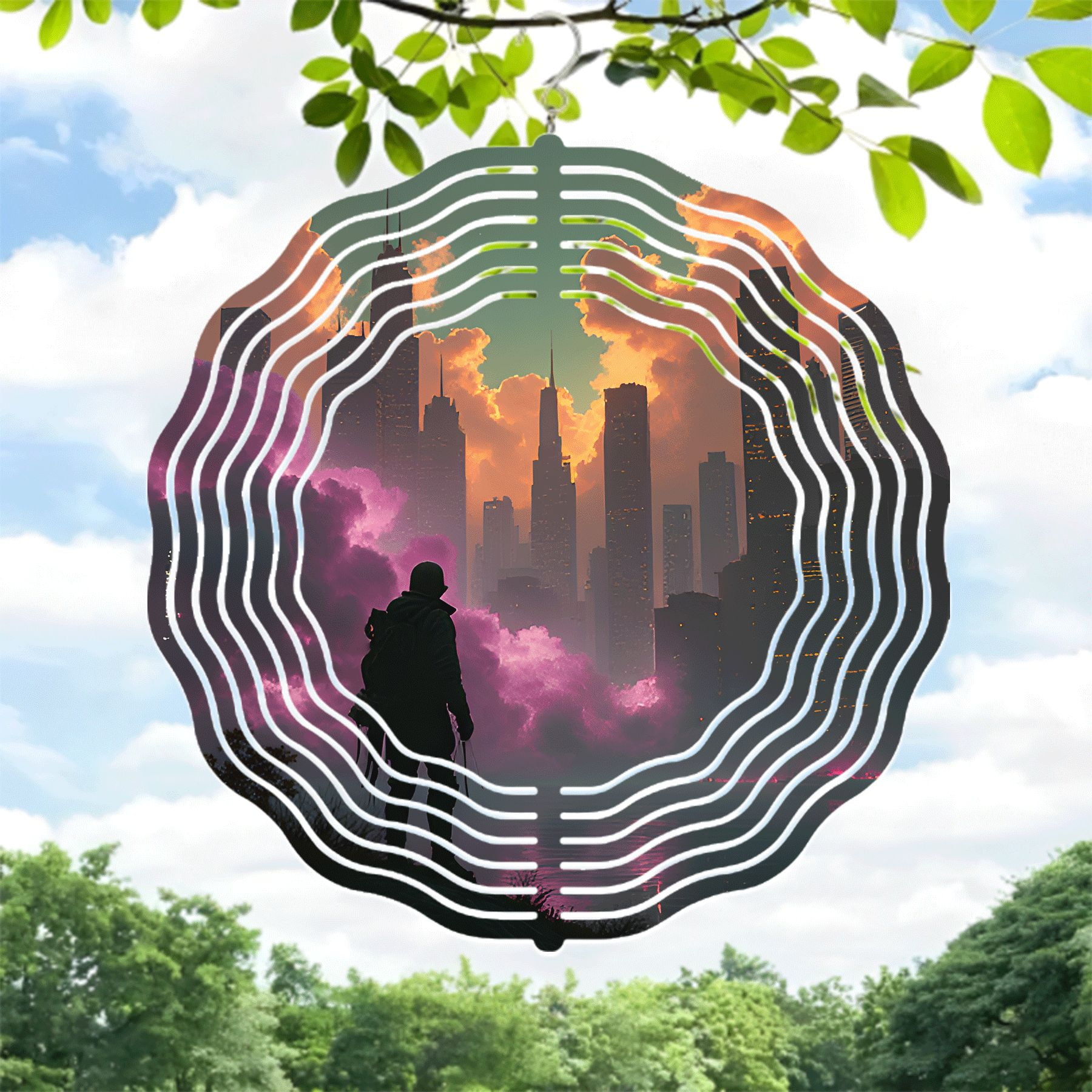 Futuristic Metal Hanging Wind Spinners & Chimes - Abstract Wave ...