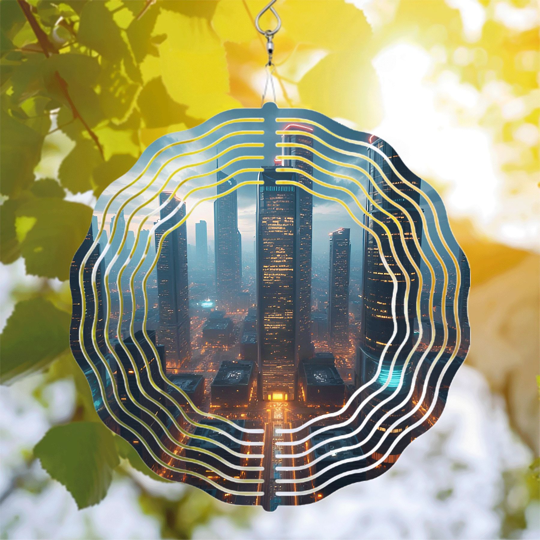 Futuristic Metal Hanging Wind Spinners & Chimes - Circular Sound Wave ...