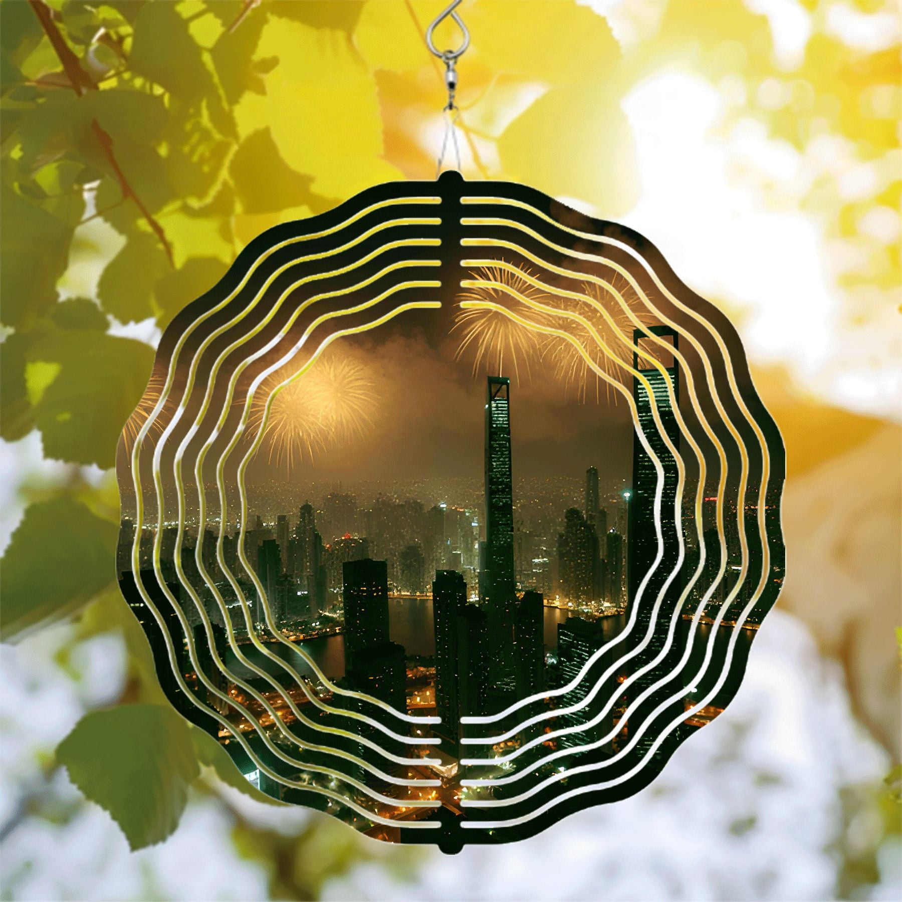 Futuristic Metal Hanging Wind Spinners & Chimes - Circular Sound Wave ...