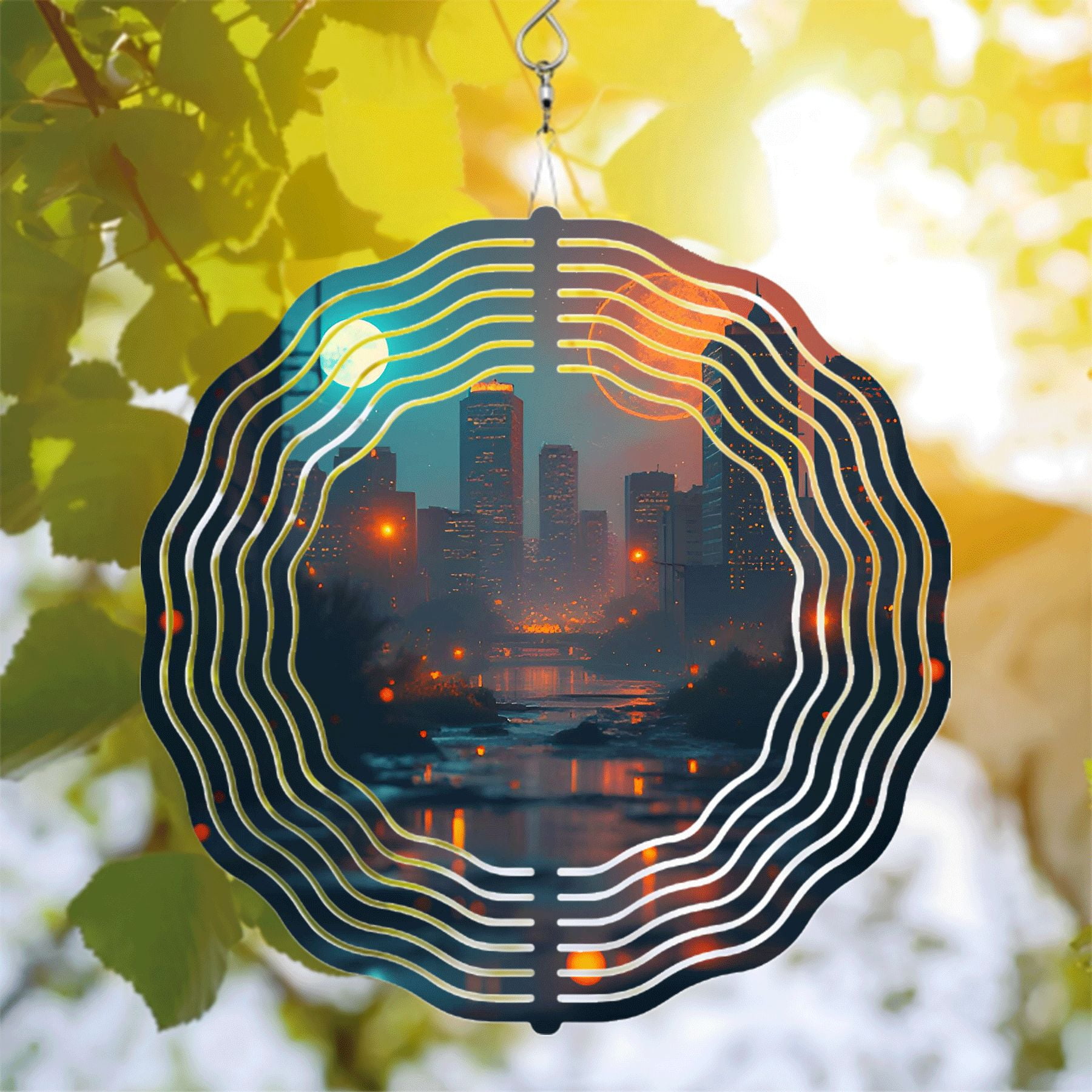 Futuristic Metal Hanging Wind Spinners & Chimes - Circular Sound Wave ...
