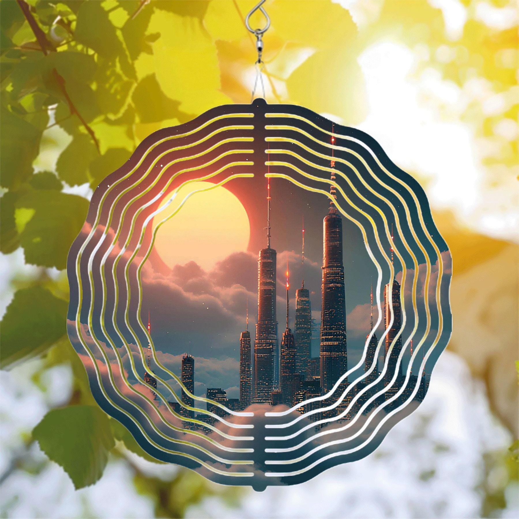 Futuristic Metal Hanging Wind Spinners & Chimes - Circular Sound Wave ...